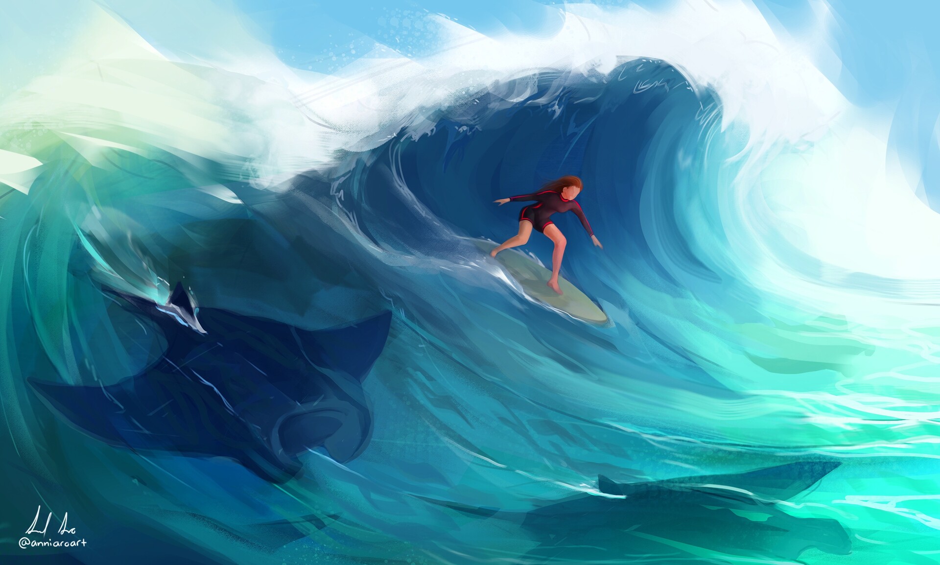 ArtStation - Surfing with manta rays
