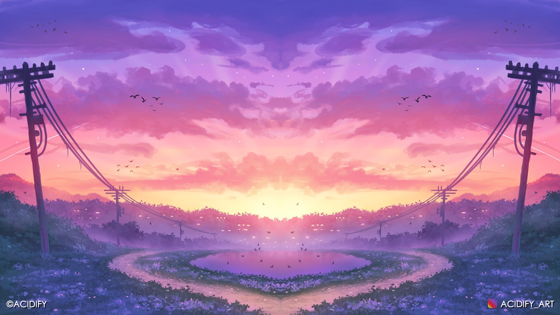 ArtStation - Sundown (Sunset Valley Landscape / Symmetry Concept Art)