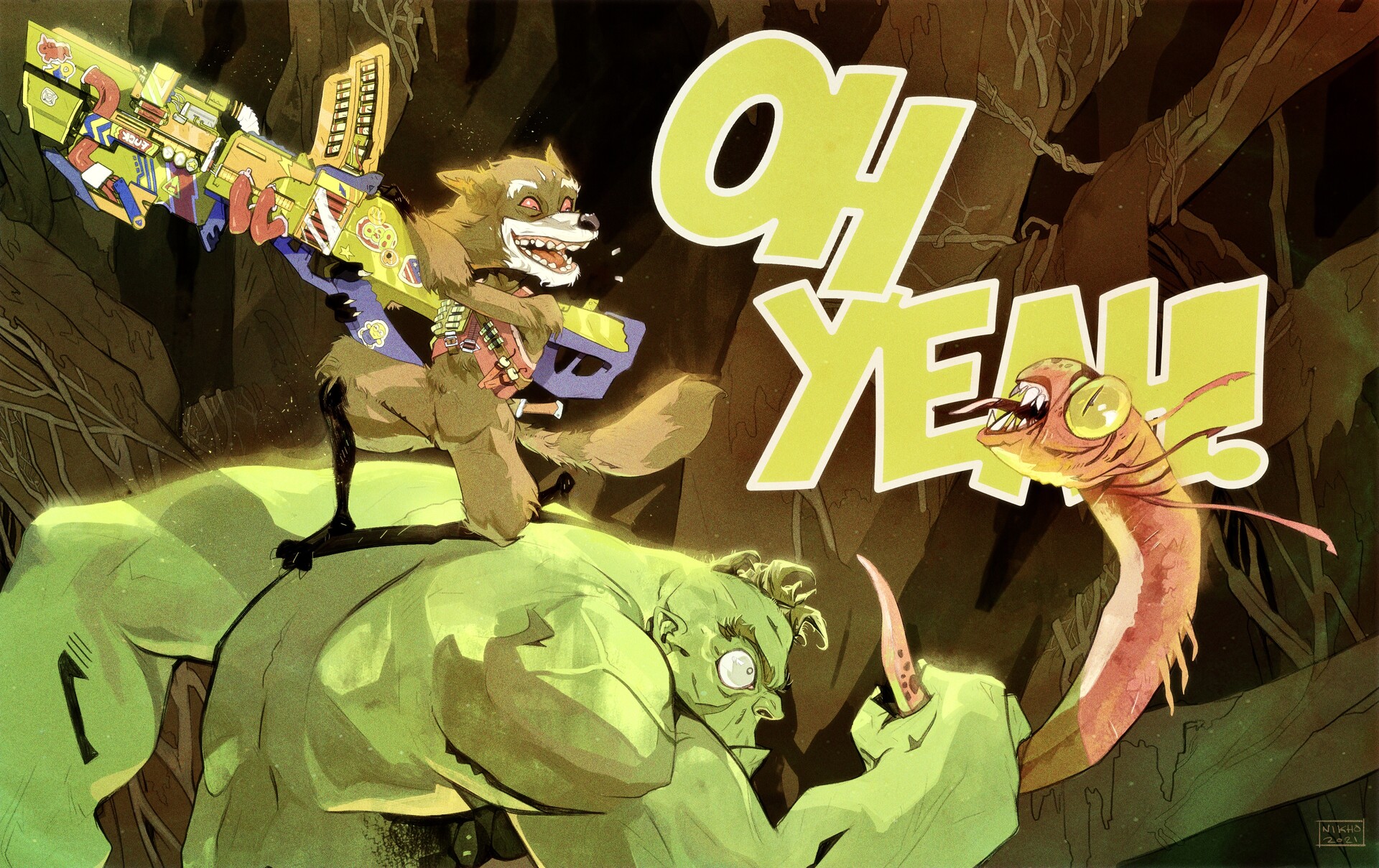 ArtStation - Rocker Raccoon and Hulk in the Swamp