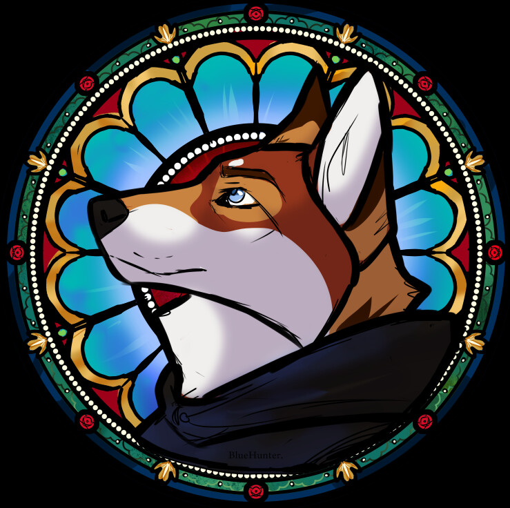 Blue Hunter - Digital stained glass portrait - Ferles