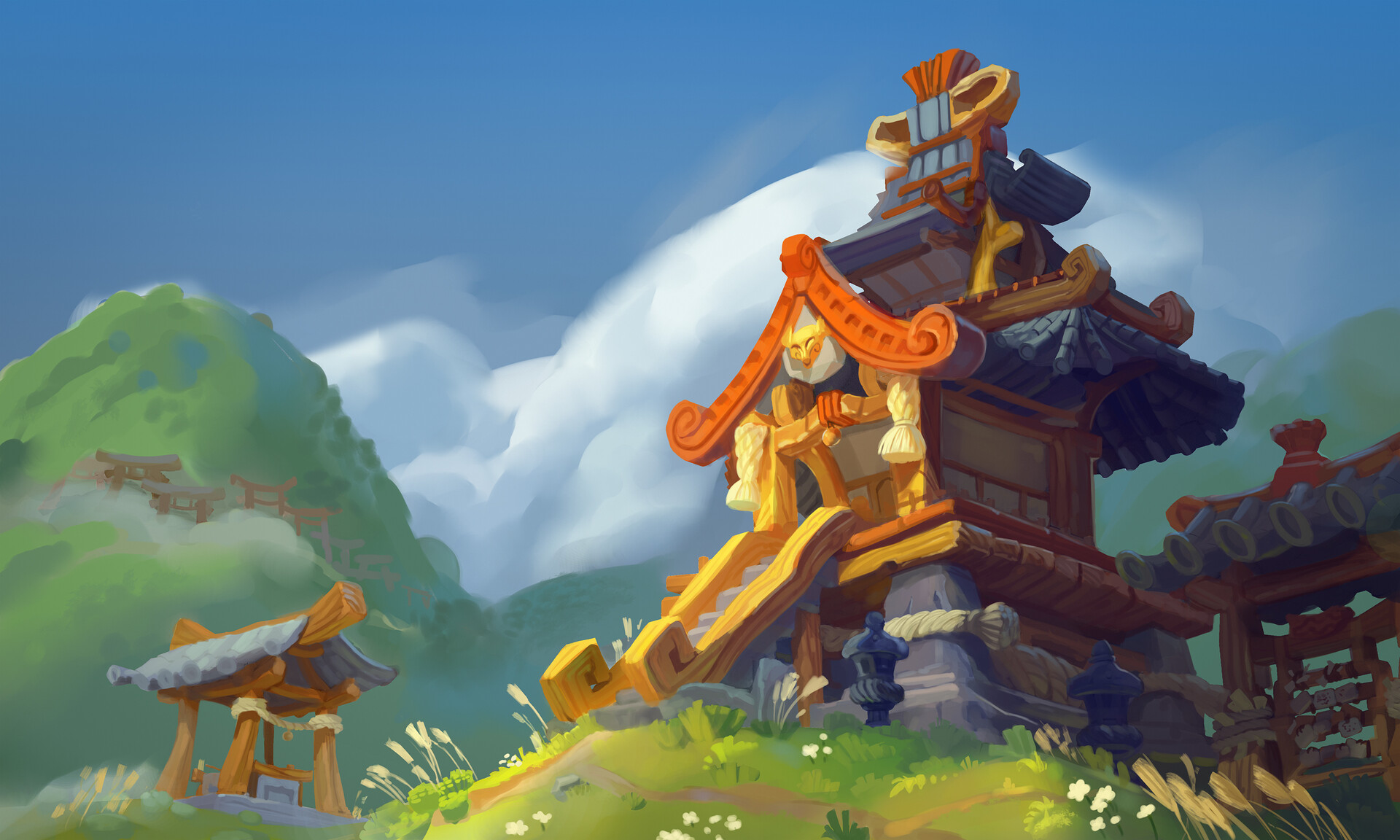 ArtStation - Stylized fox shrine