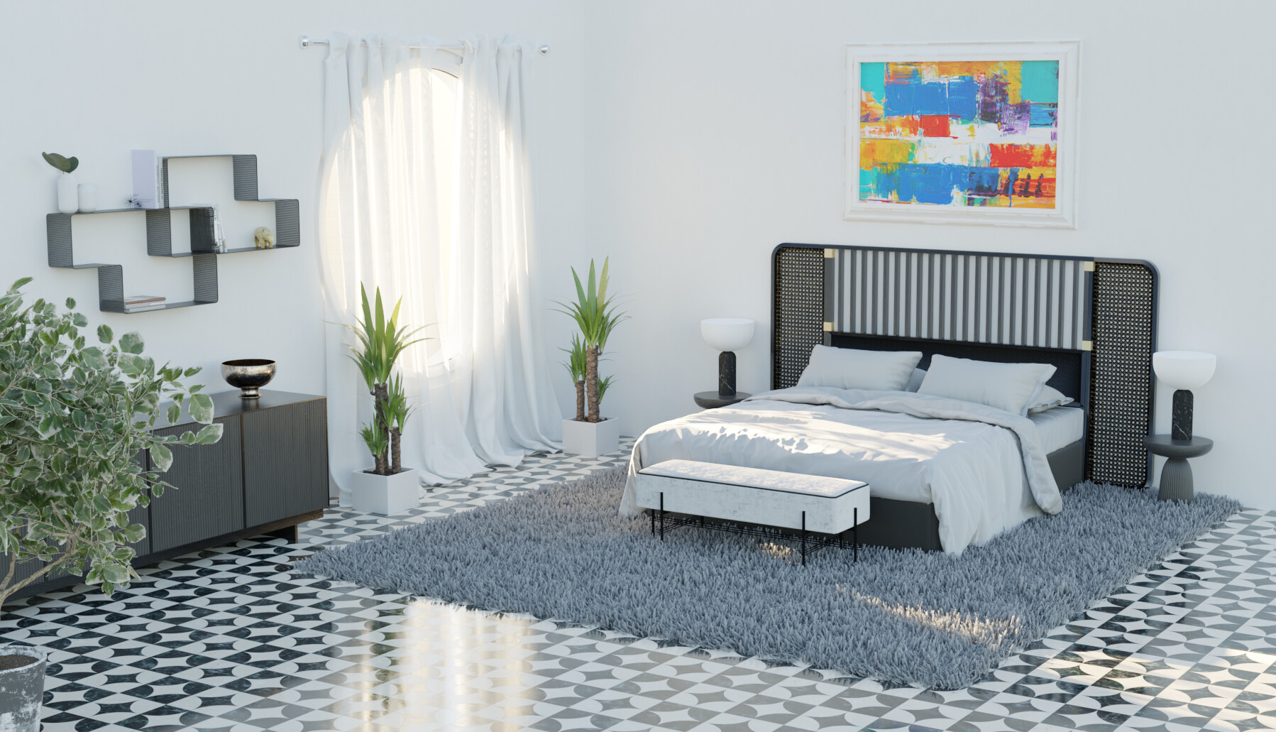 Paul Alan Freshney - Bedroom in white and grey