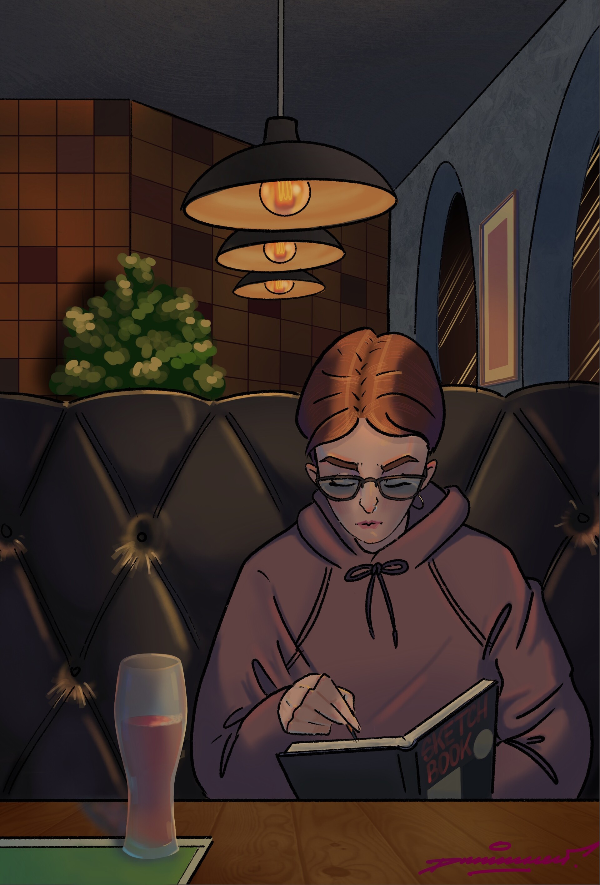 ArtStation - Lil night at pub.