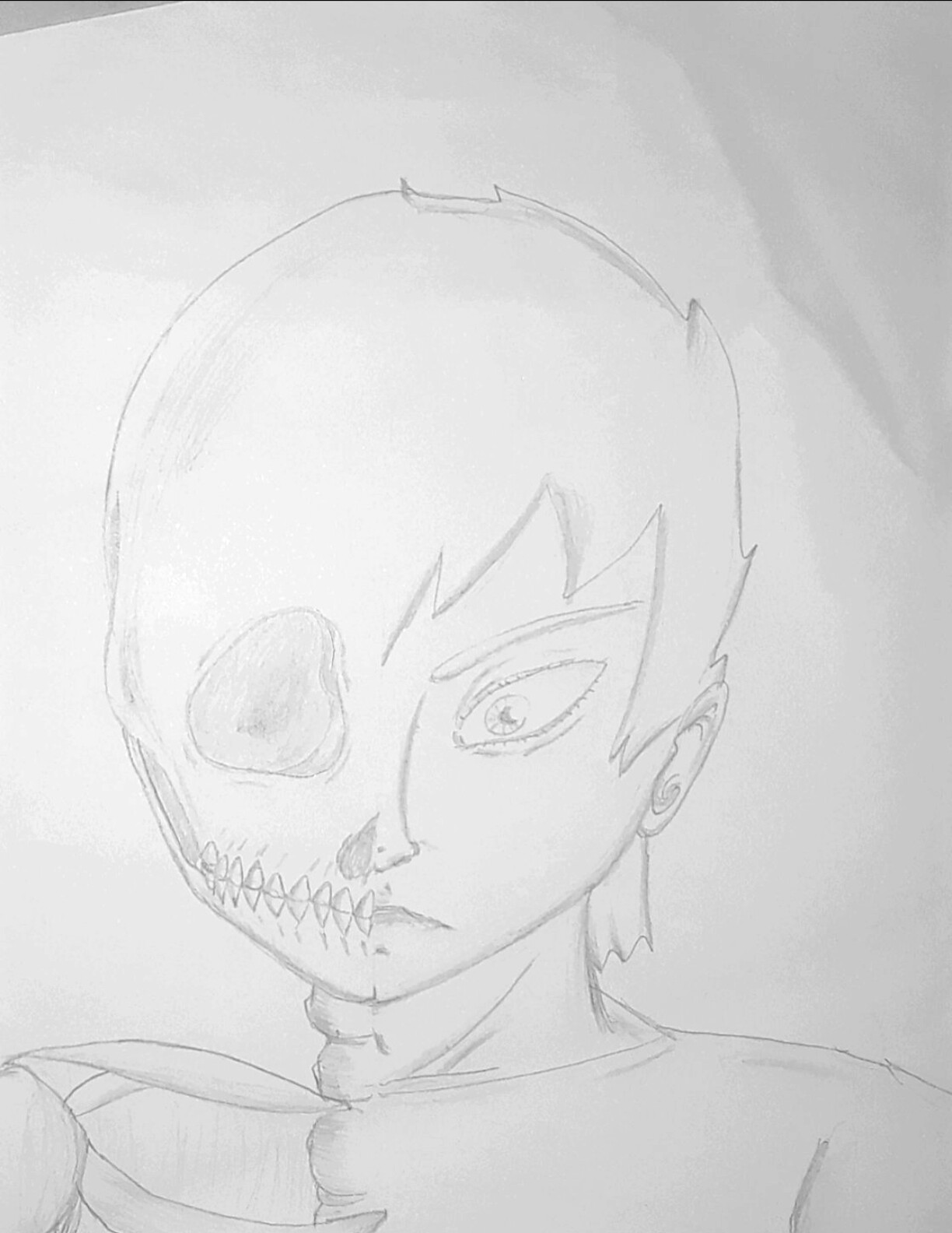 Half Human Half Skeleton Face Drawings