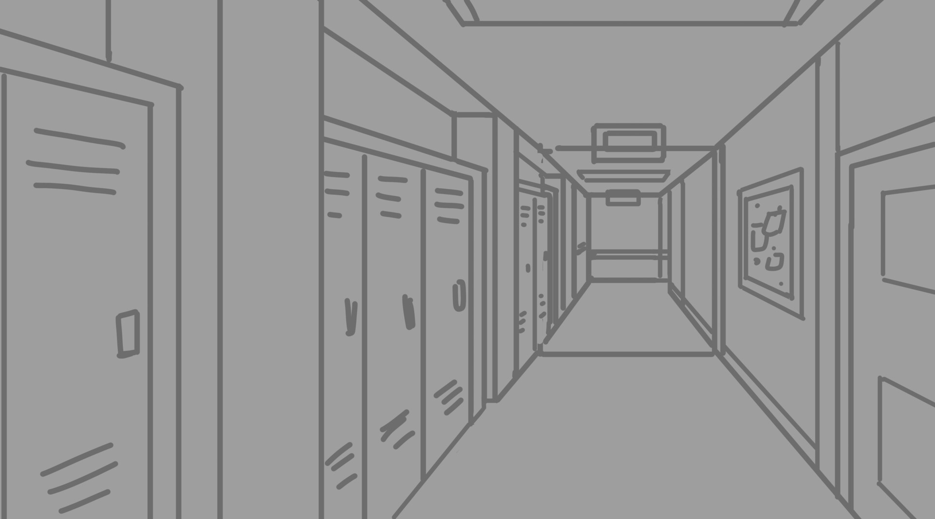 High School Hallway Drawing