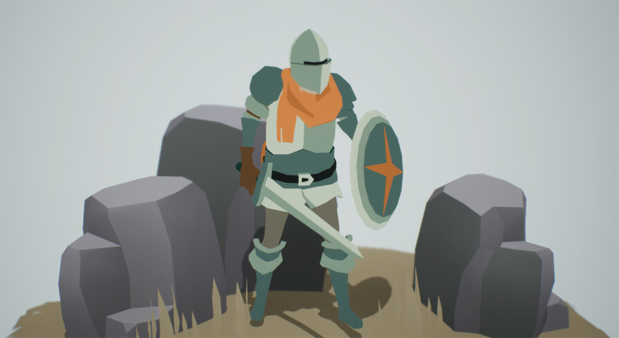 ArtStation - Stylized low poly knight with a removable helmet, sword ...