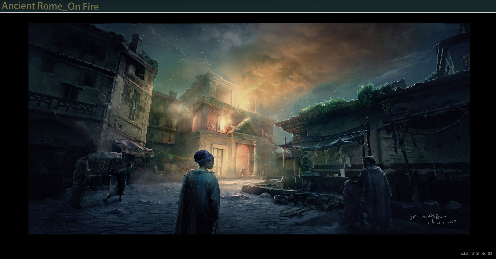 ArtStation - Ancient Rome_The fire at night