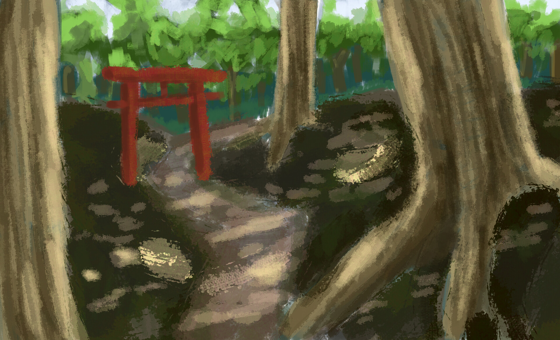 ArtStation - Sketch of Shinto Shrine and Forest