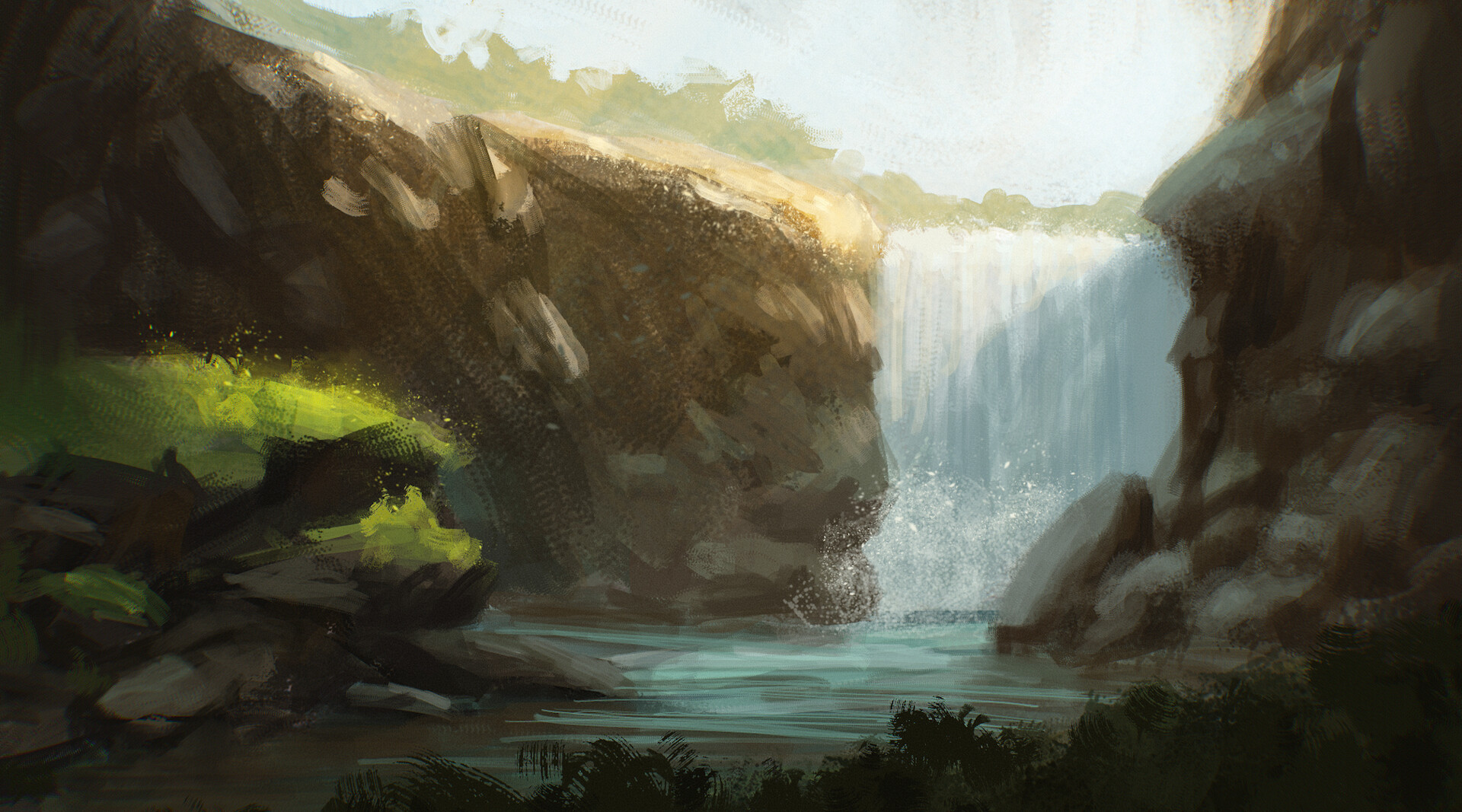 ArtStation - Shaded Waterfall - MaySketchaDay 6