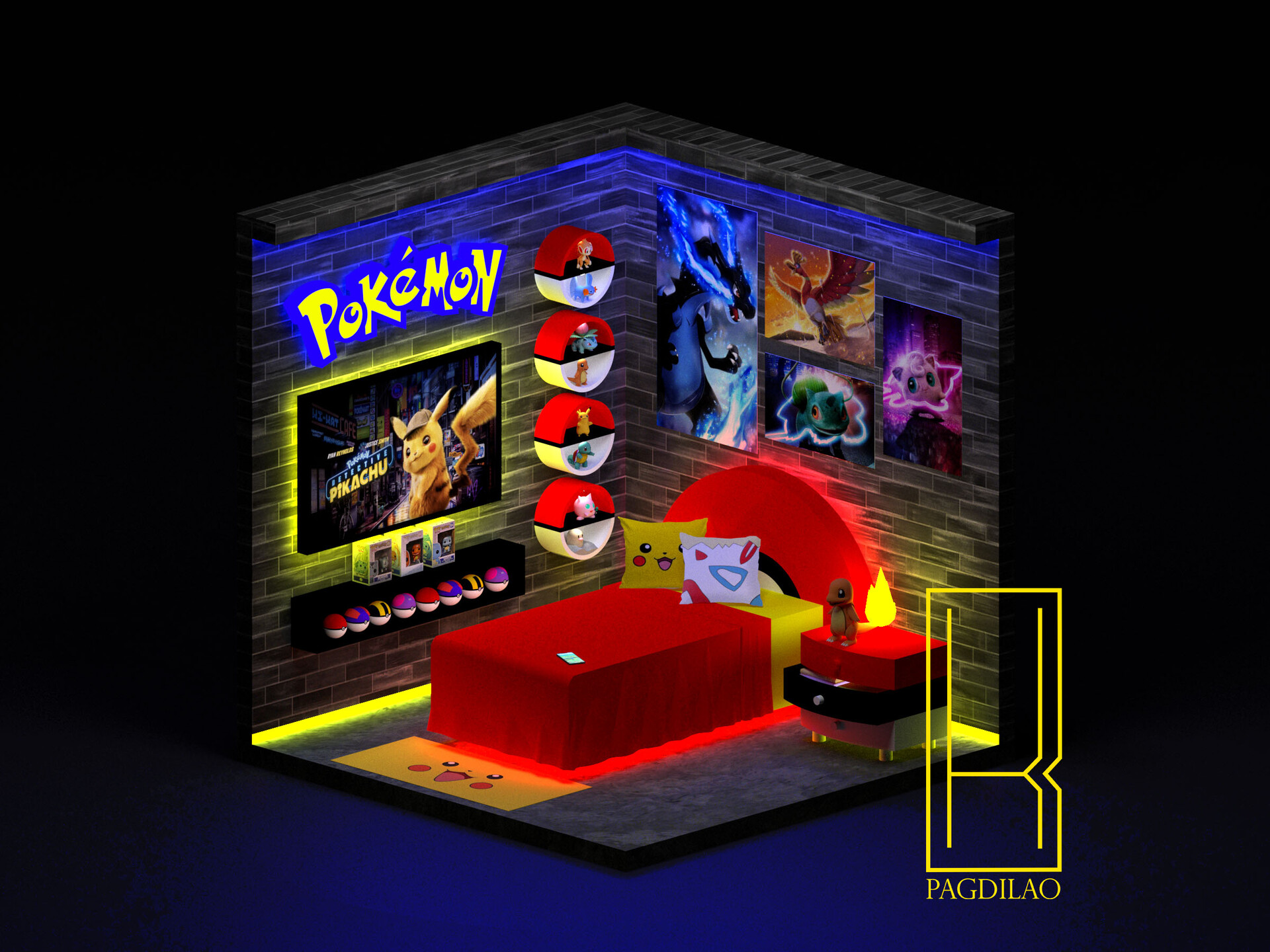 ArtStation - Pokémon themed bedroom design