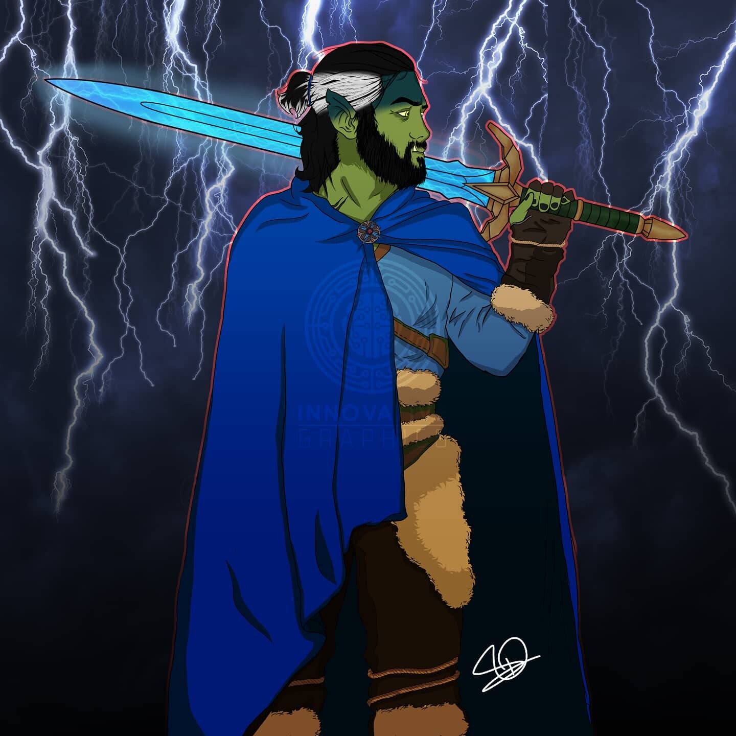 ArtStation - Grez'hal, Half-orc Storm Herald Barbarian