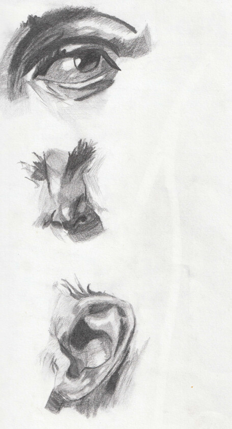 joee - eye, mouth and nose study (pencil shading)