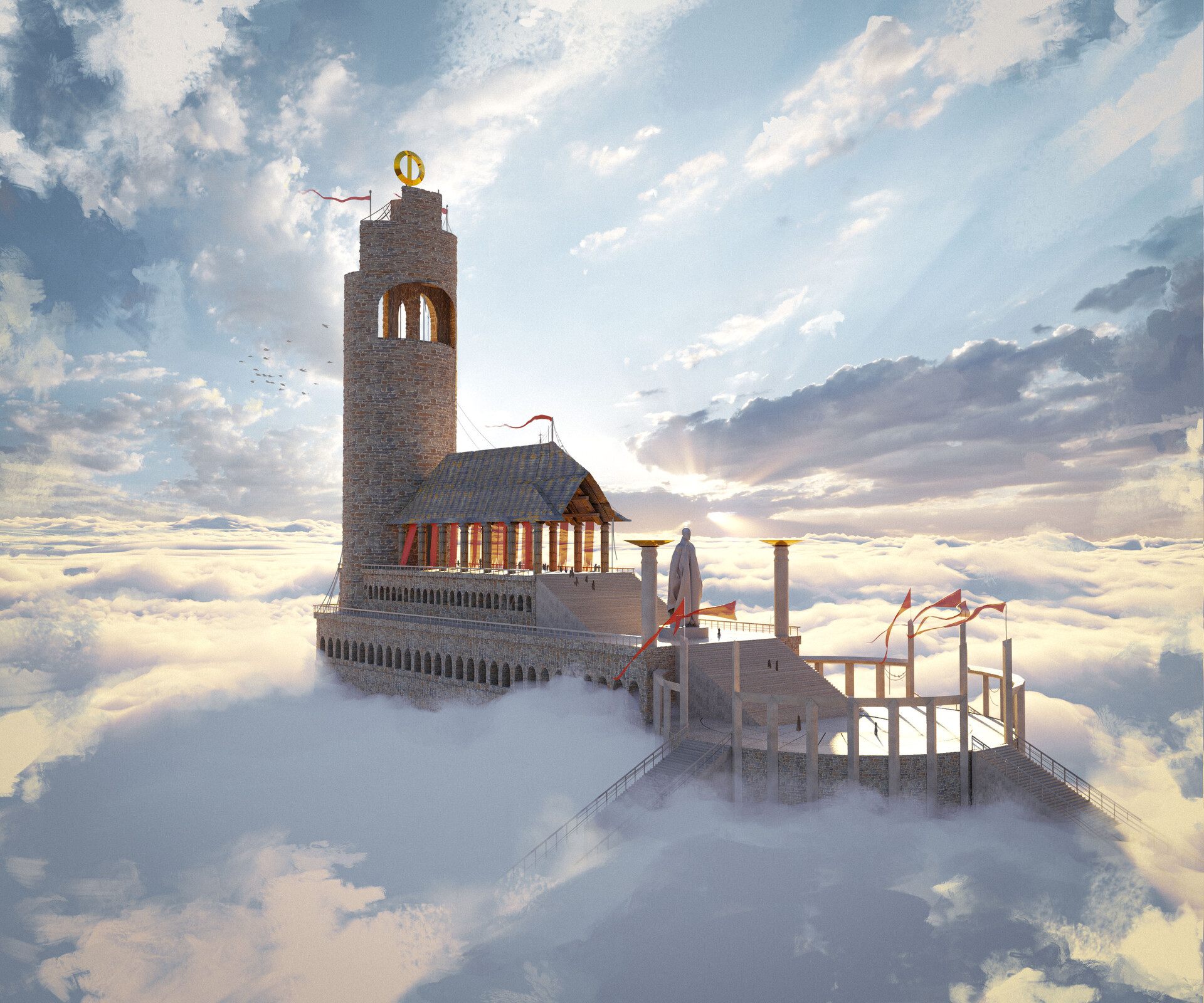 ArtStation - monk's temple over sky