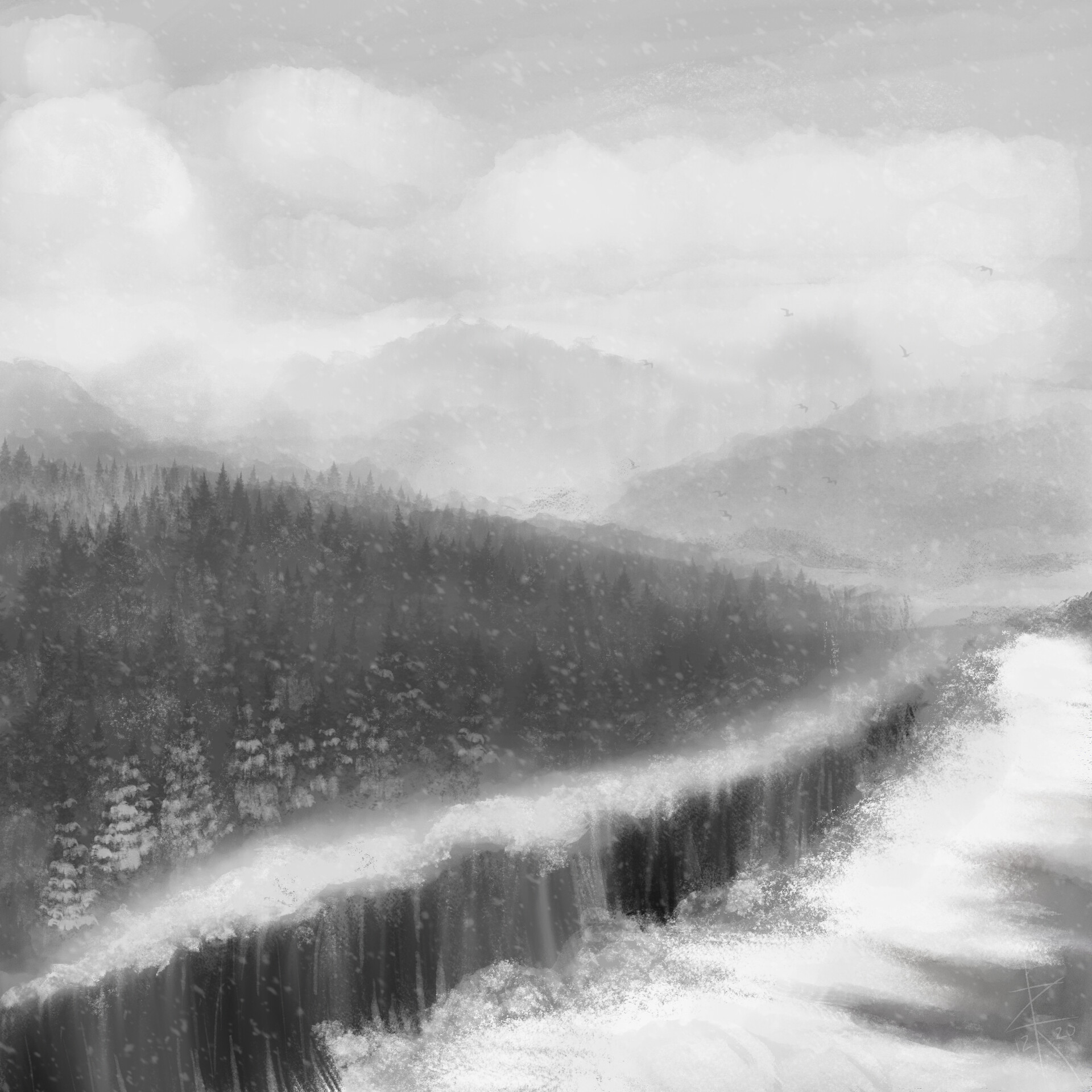 ArtStation - Winter cliff forest