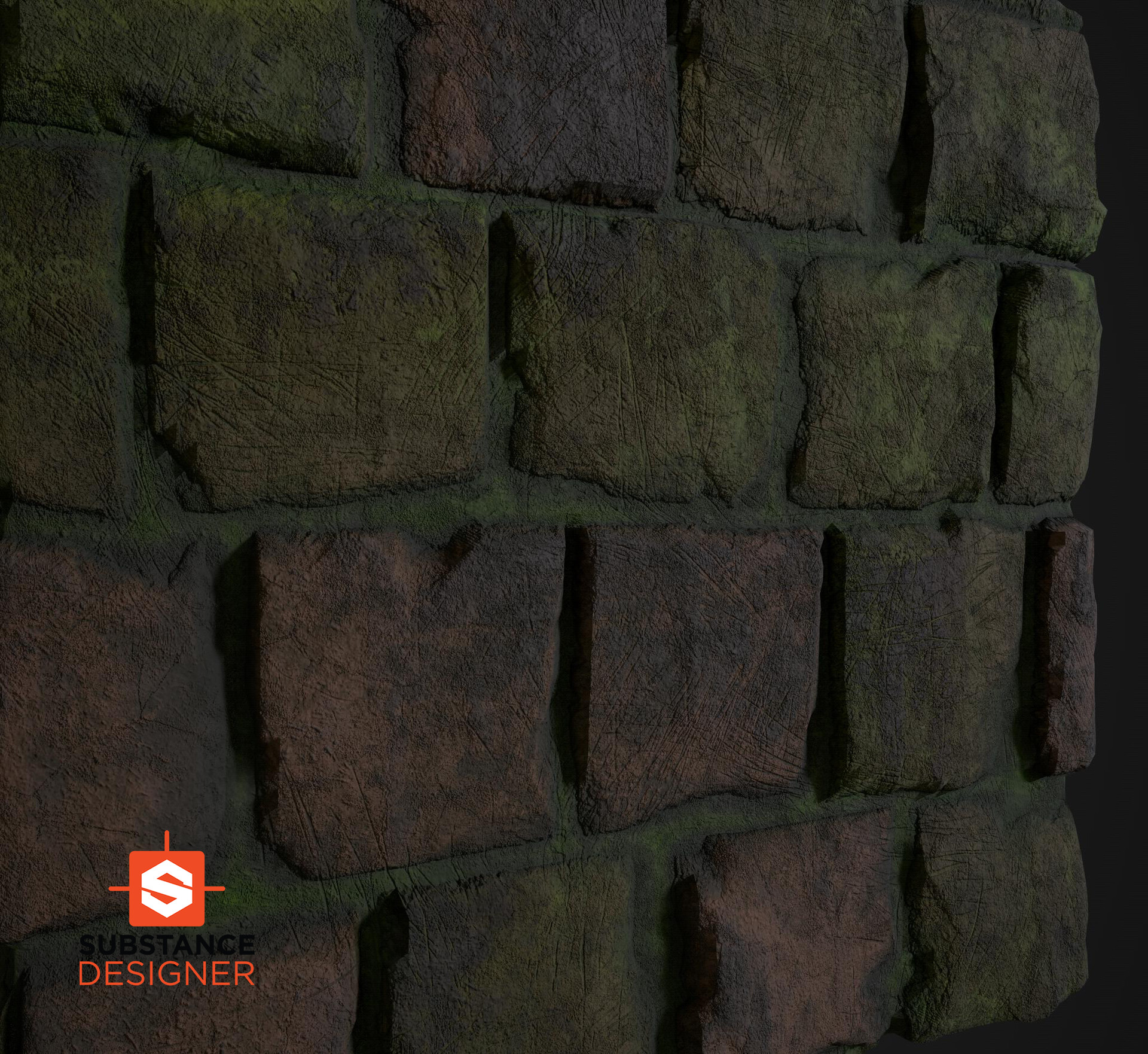 ArtStation - Mossy Muddy Bricks - PBR Procedural - Material Study