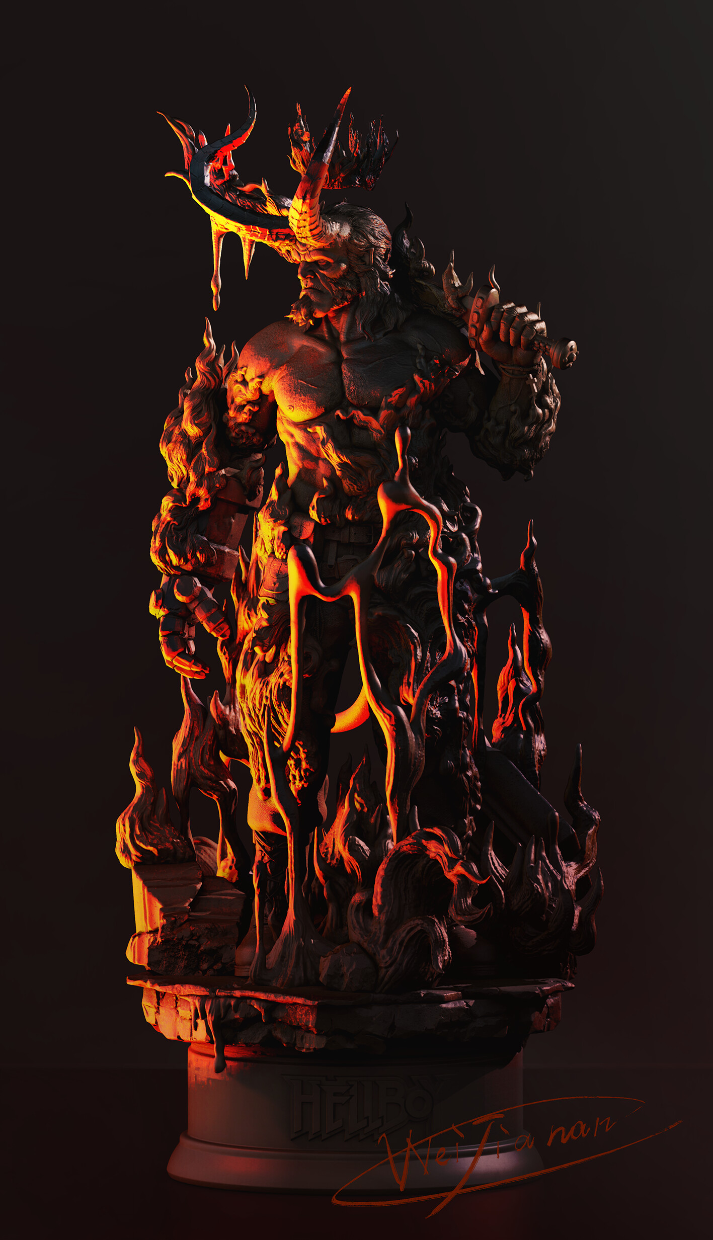 ArtStation - 3D statue figure_Hellboy
