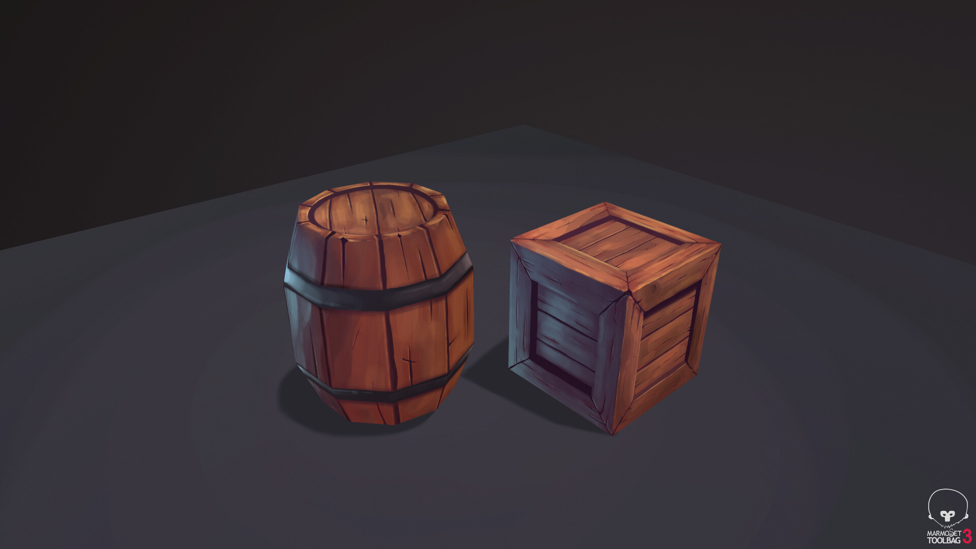 ArtStation - Wooden Barrel and Box