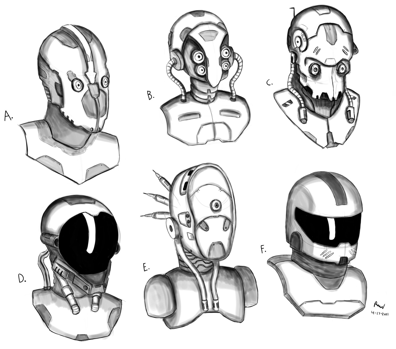 Ryan King - Sci-Fi Robot Heads Concept Art