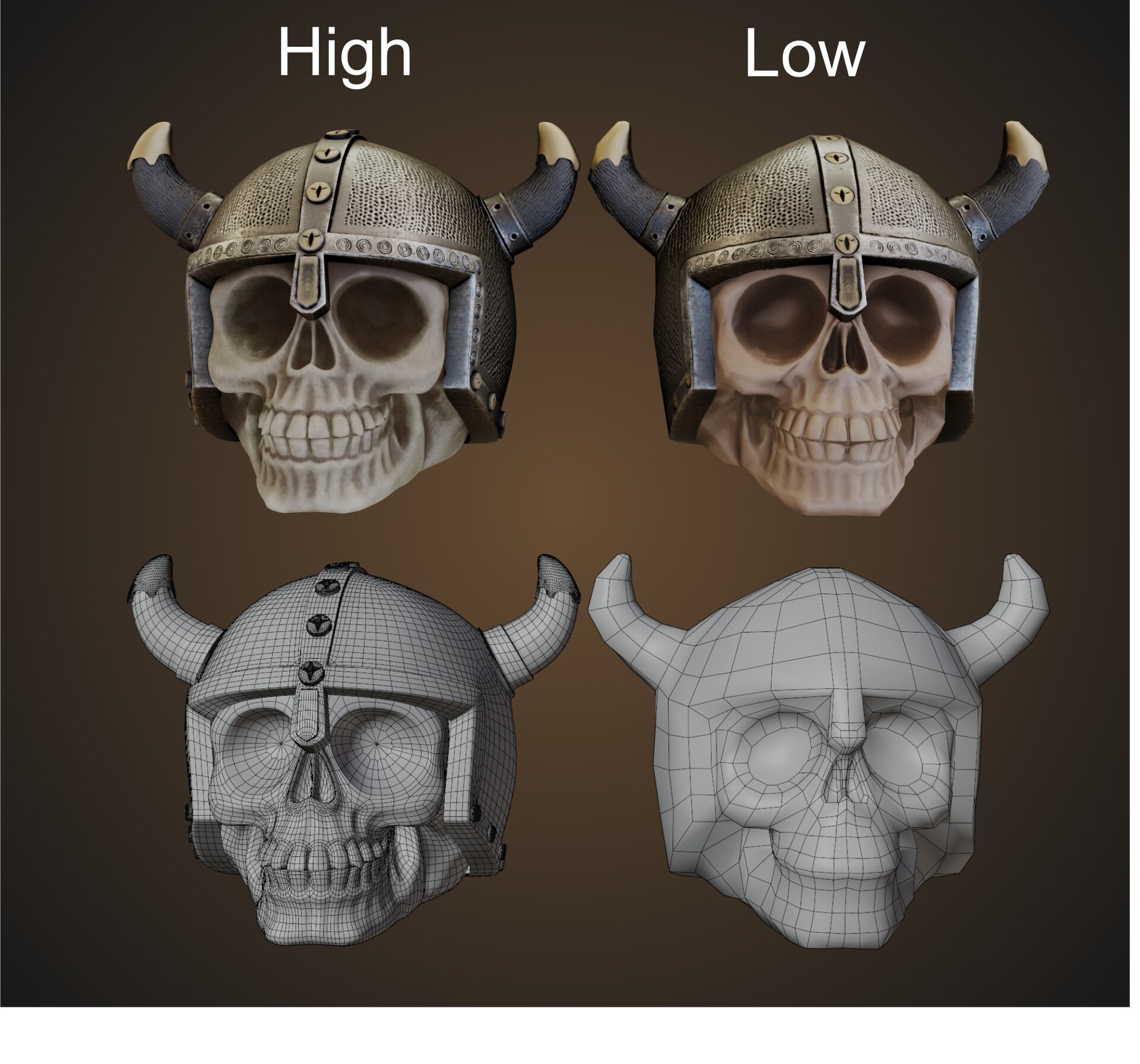 ArtStation - High vs Low Poly 3d Viking Skull Model (PBR Material)