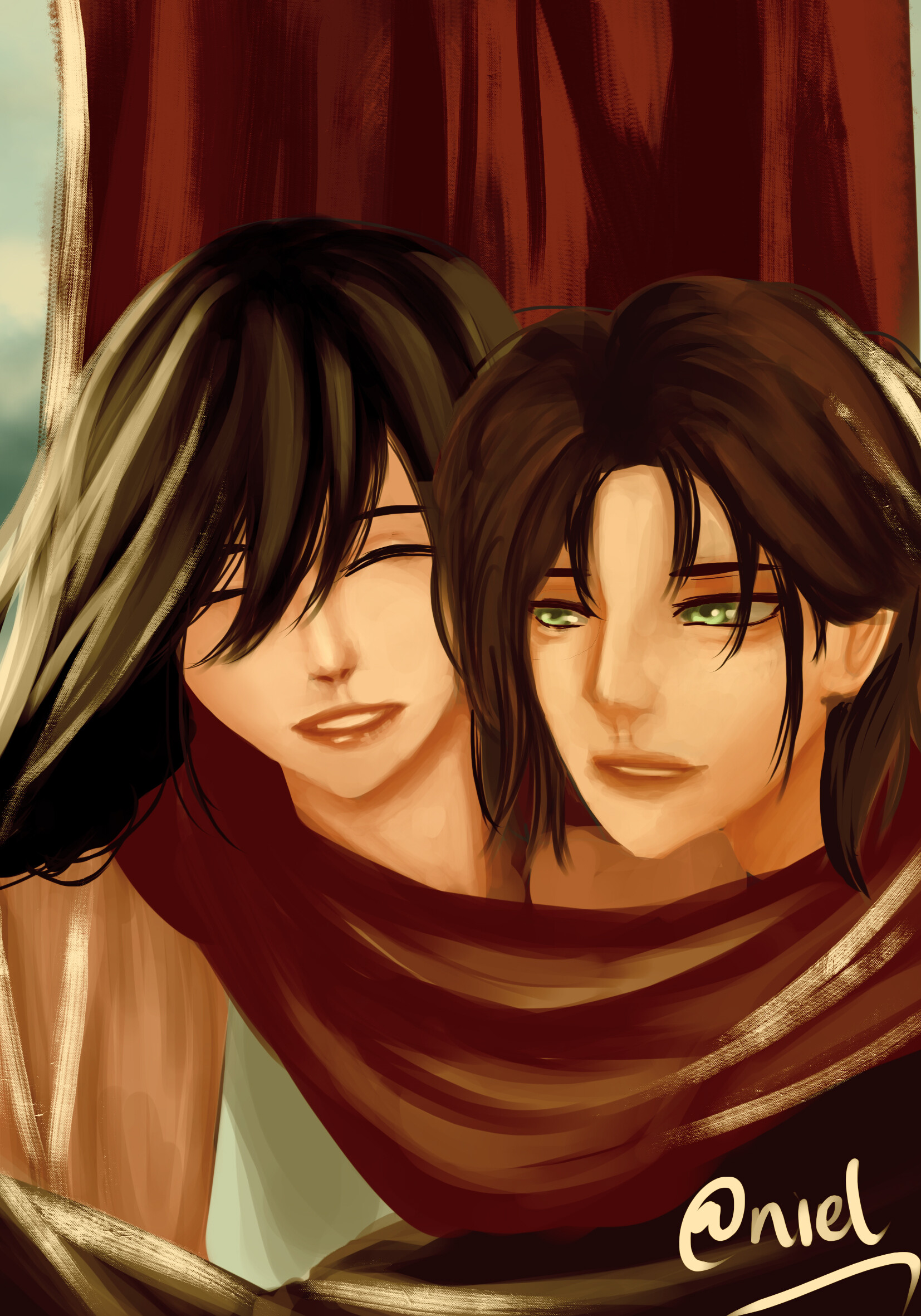 ArtStation - Mikasa adn Eren Attack on Titan