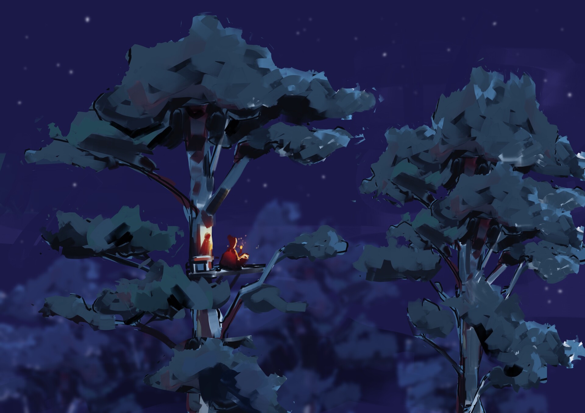 ArtStation - Forest at night and tree studies