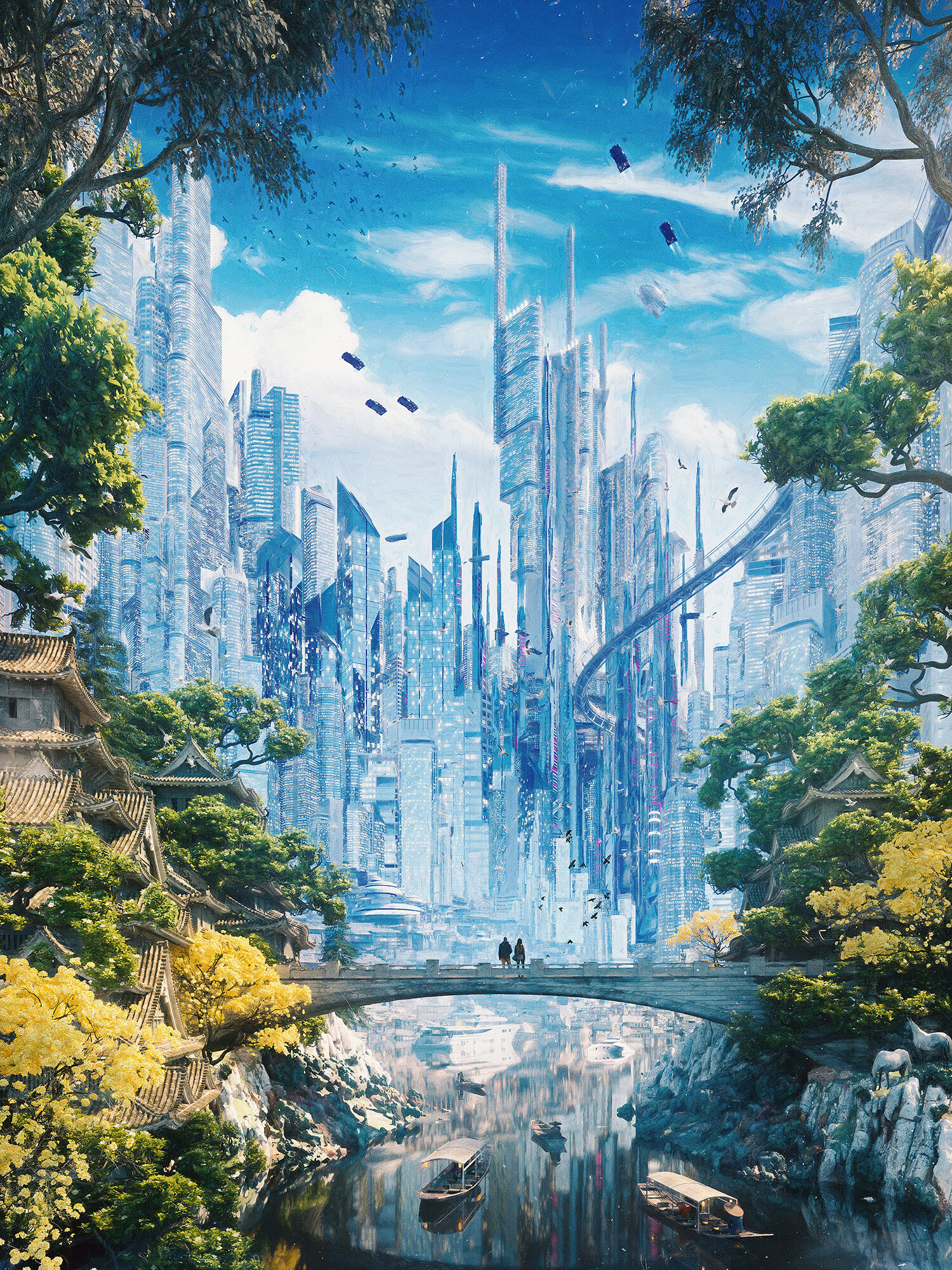 The city of Shintai guardian by waisshu : ImaginaryCityscapes