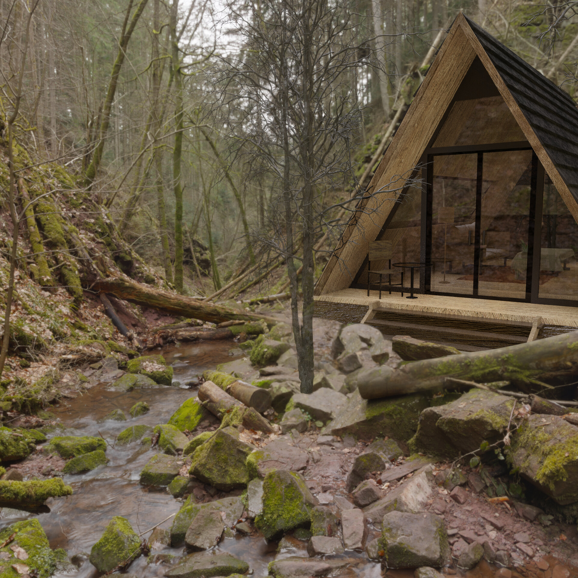 ArtStation - Exterior Forest Cabin Render