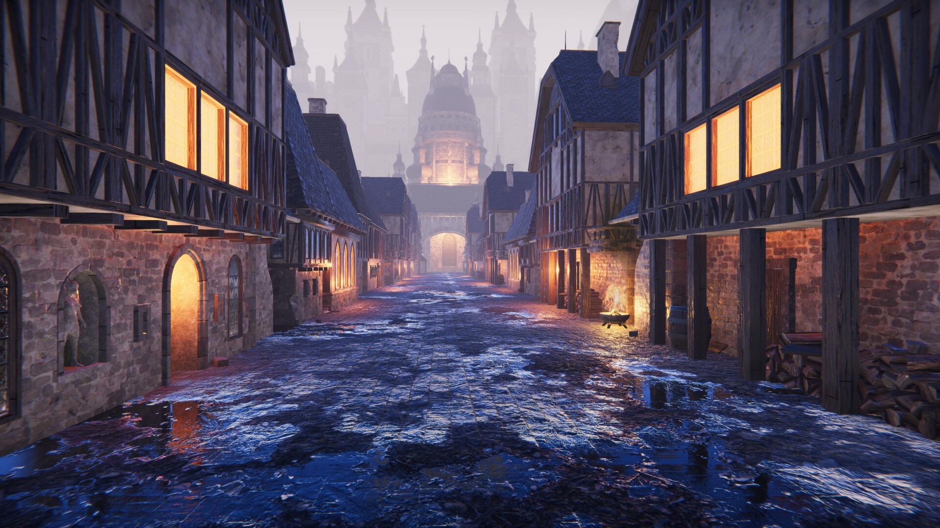 Medieval City Street Night