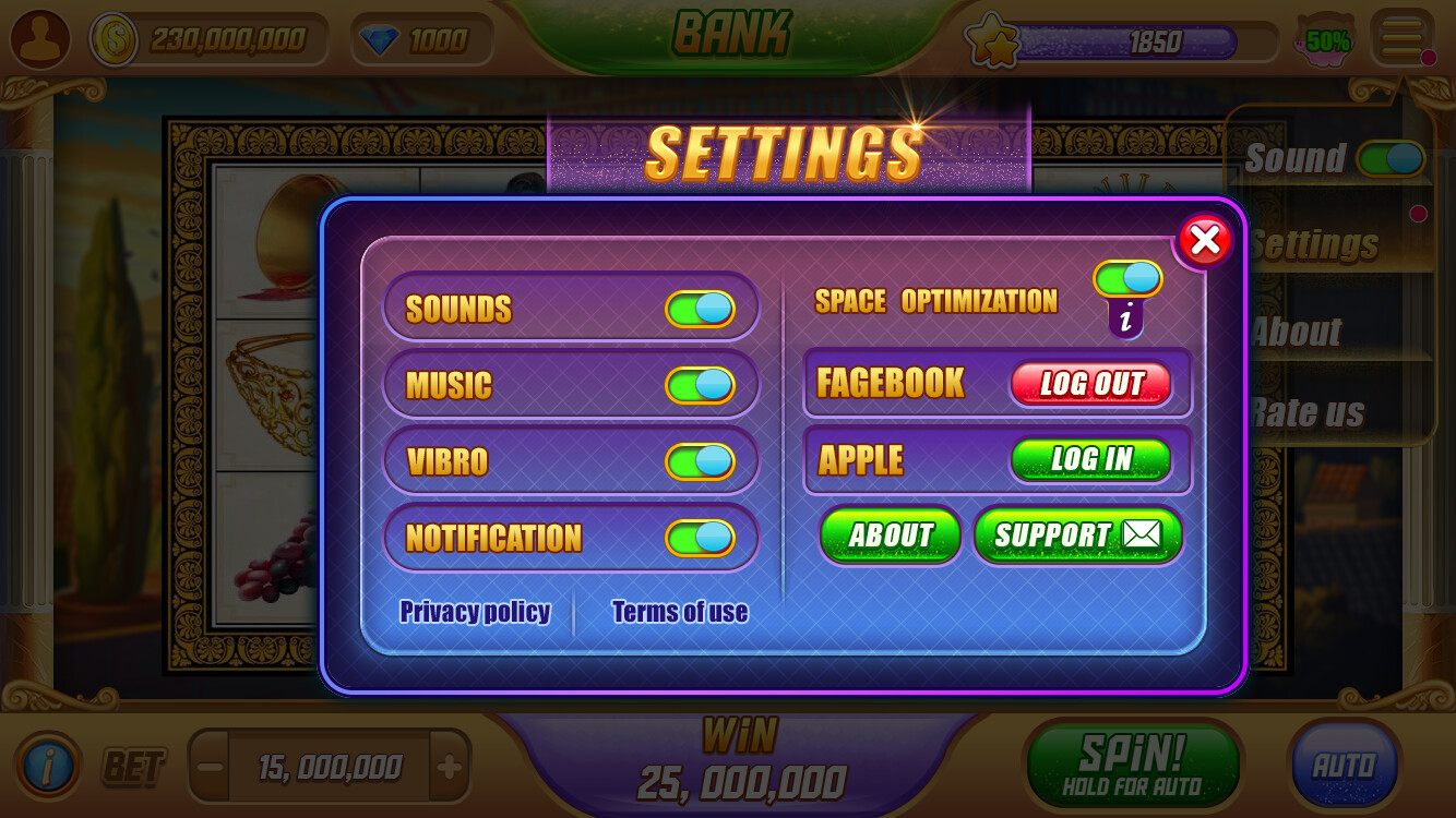 ArtStation - UI/UX Designer (gamedev, mobile) UI Imperial Slots settings