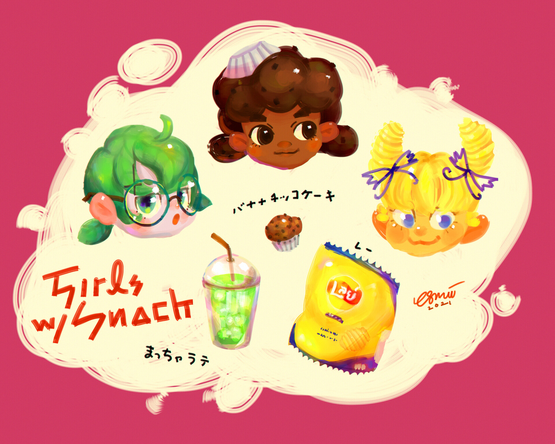 ArtStation - Girls with Snacks🍃🎂🍠