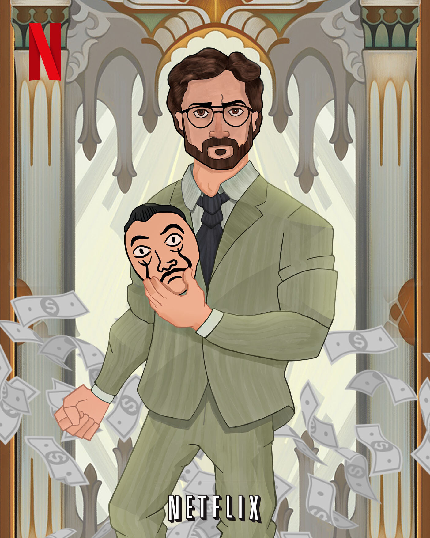 ArtStation - Money Heist animated series concept poster - the professor