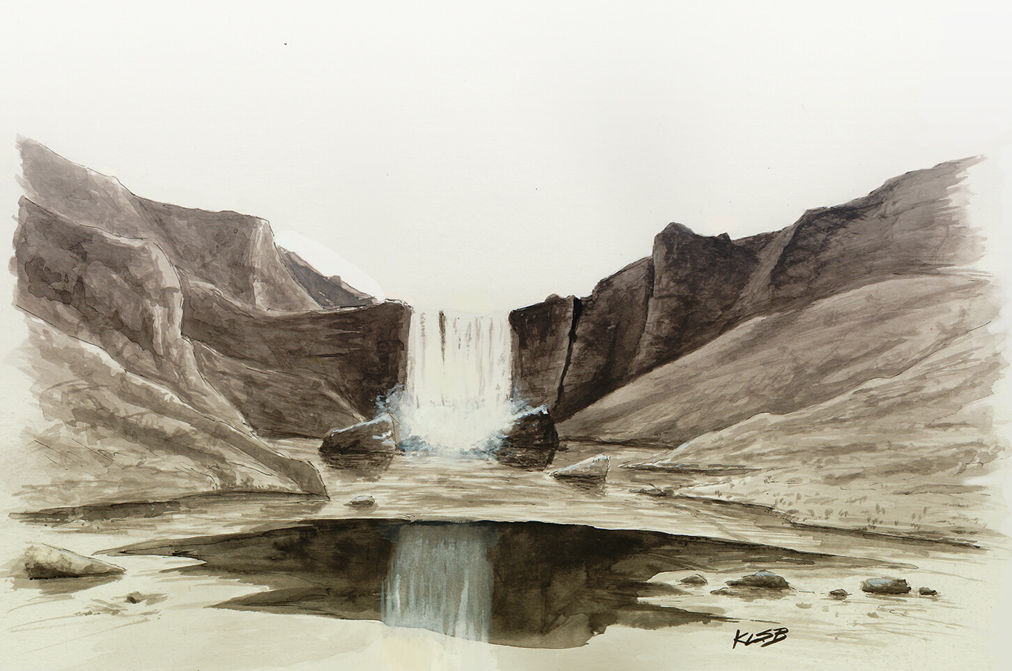 ArtStation - Waterfall (Ink Illustration) - Feb 2021