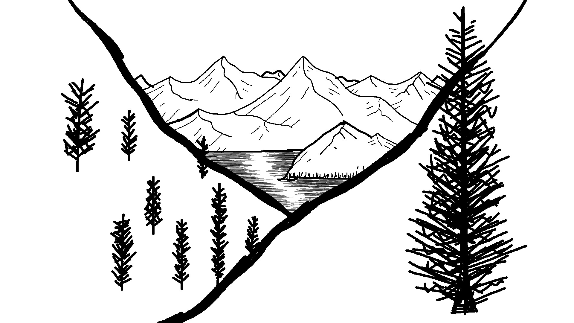 how to draw mountain landscape easy
