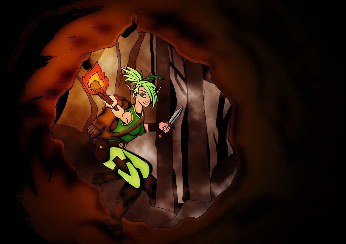 ArtStation - adventurous elf exploring cave