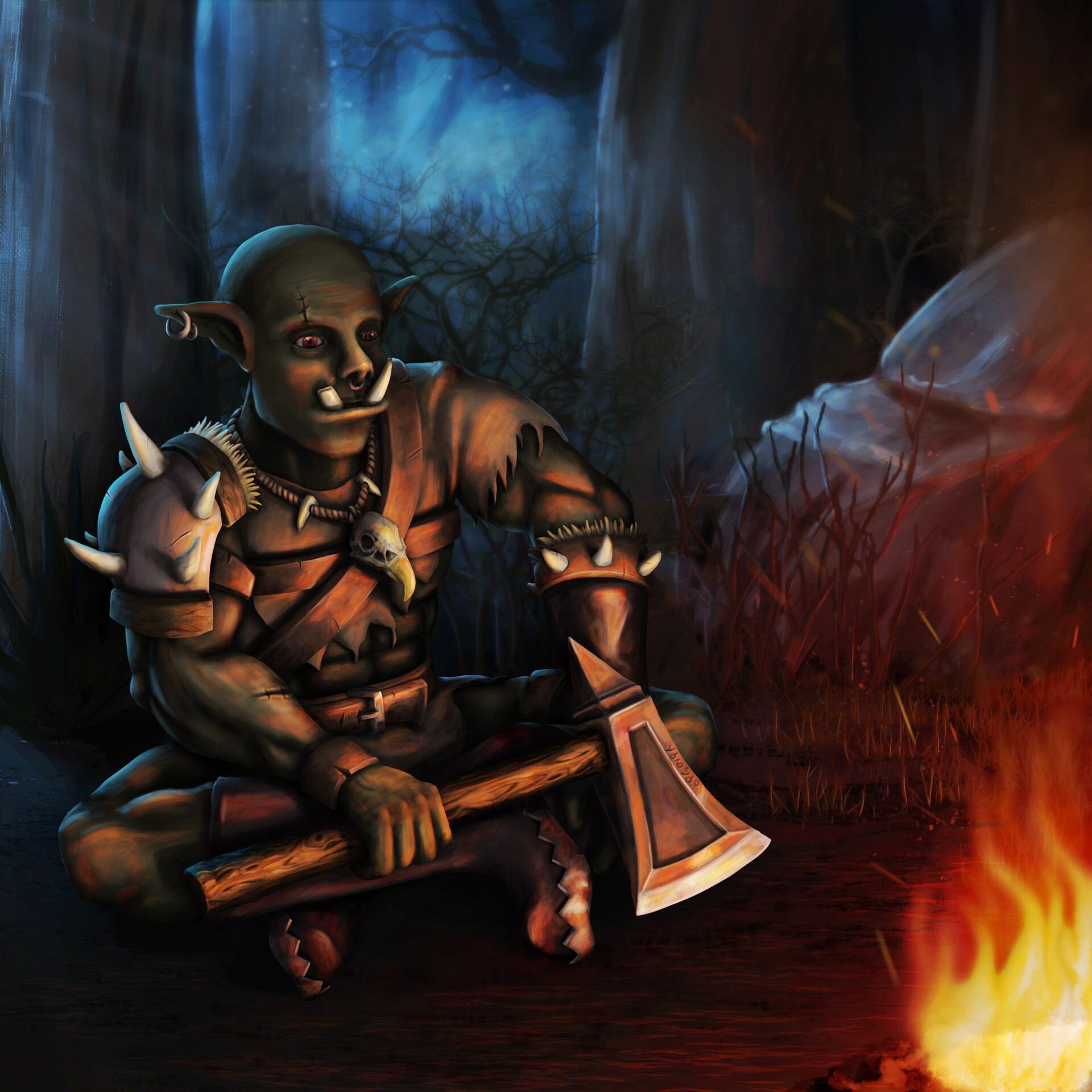 ArtStation - Orc sitting by the fire Illustration
