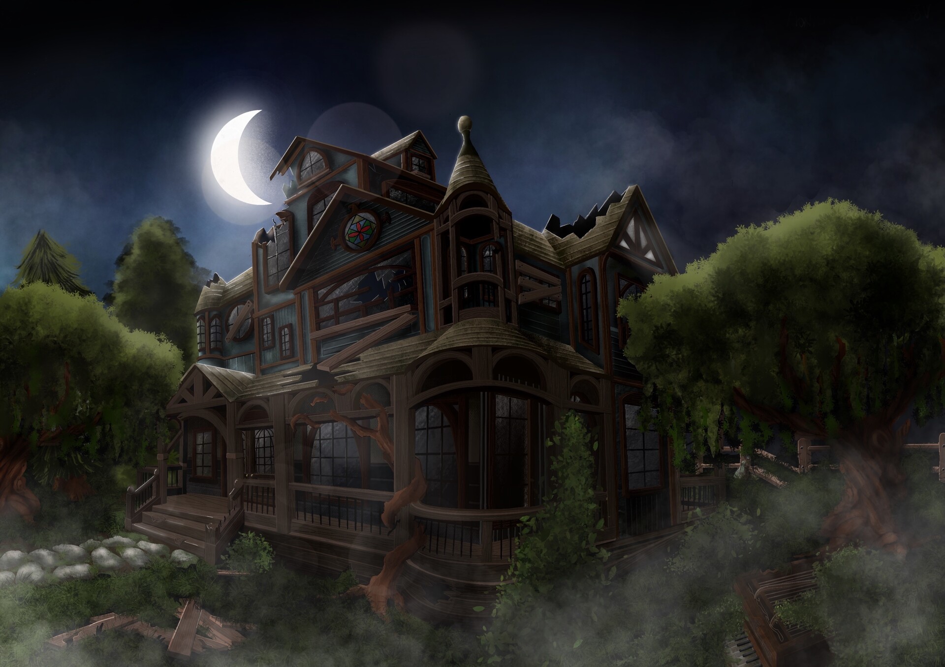 ArtStation - Haunted house made with Procreate