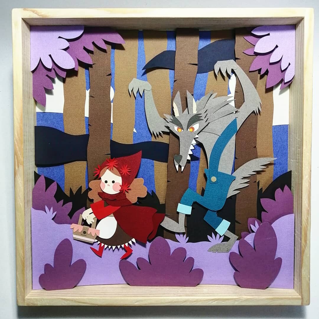 ArtStation - Little Red Riding Hood and the Big Bad Wolf - Papercut Art