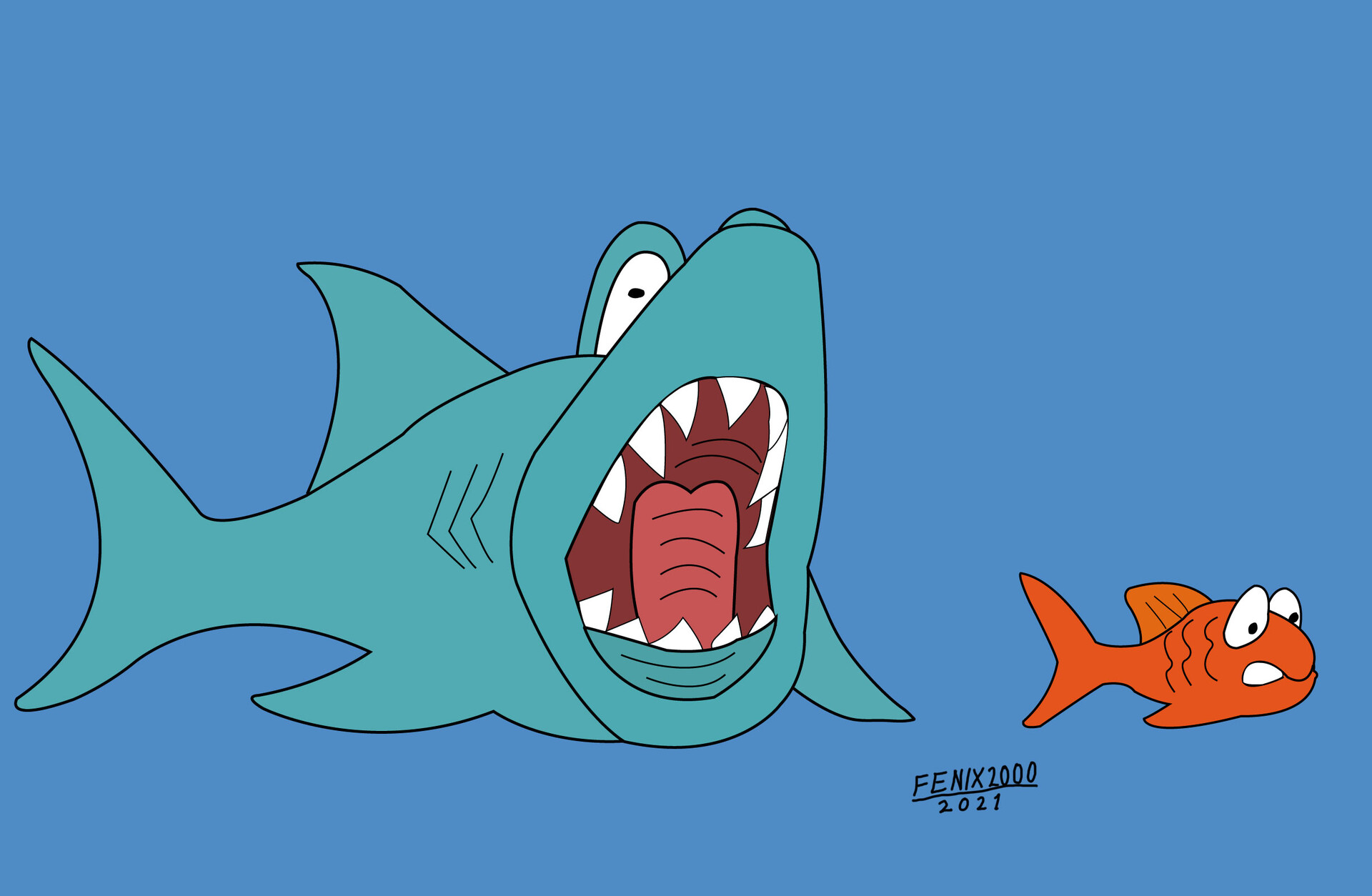 ArtStation - Chasing shark cartoon color vector