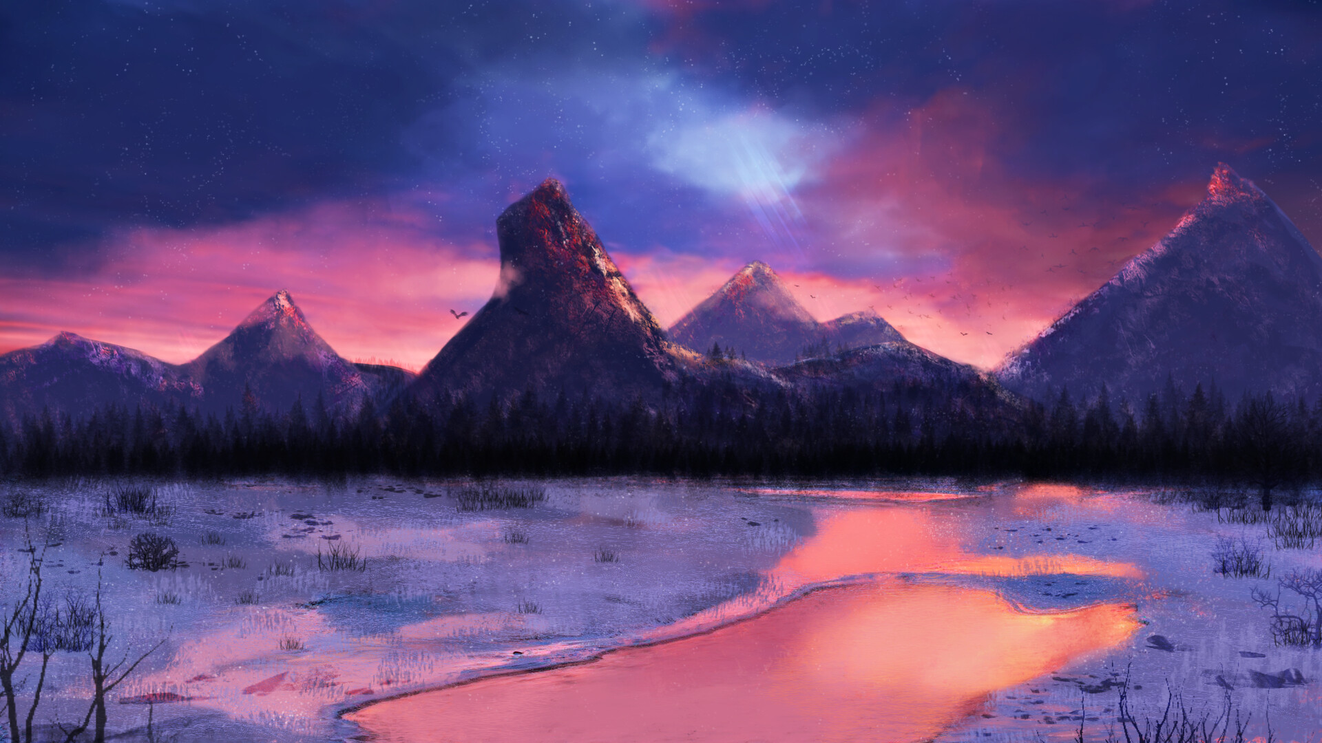 ArtStation - SunsetMoutainsConcept