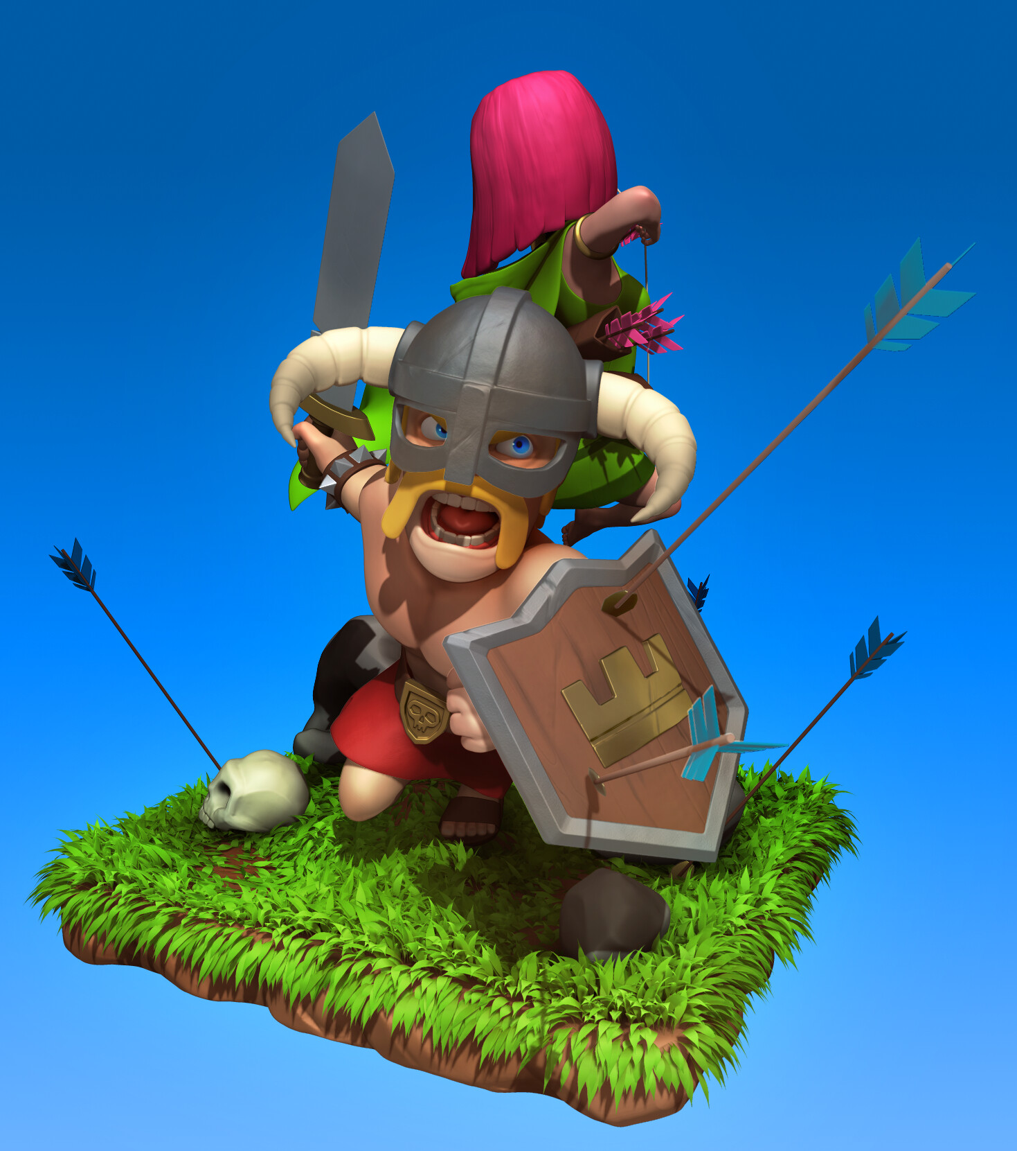 ArtStation - The Archer & Elite Barbarian - Clash Royale Sculpture