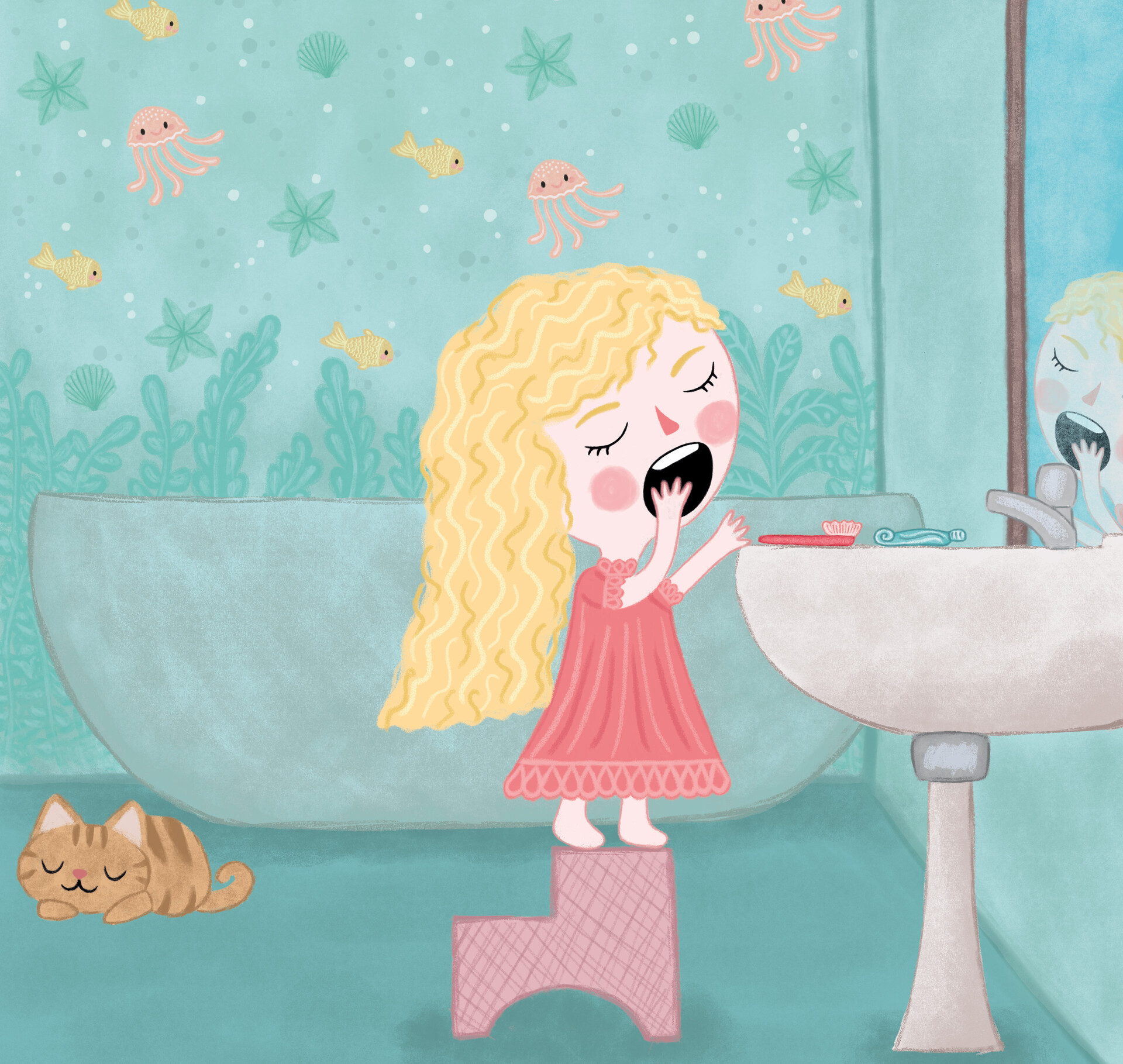 ArtStation - Children book illustration: Brushing teeth before bed