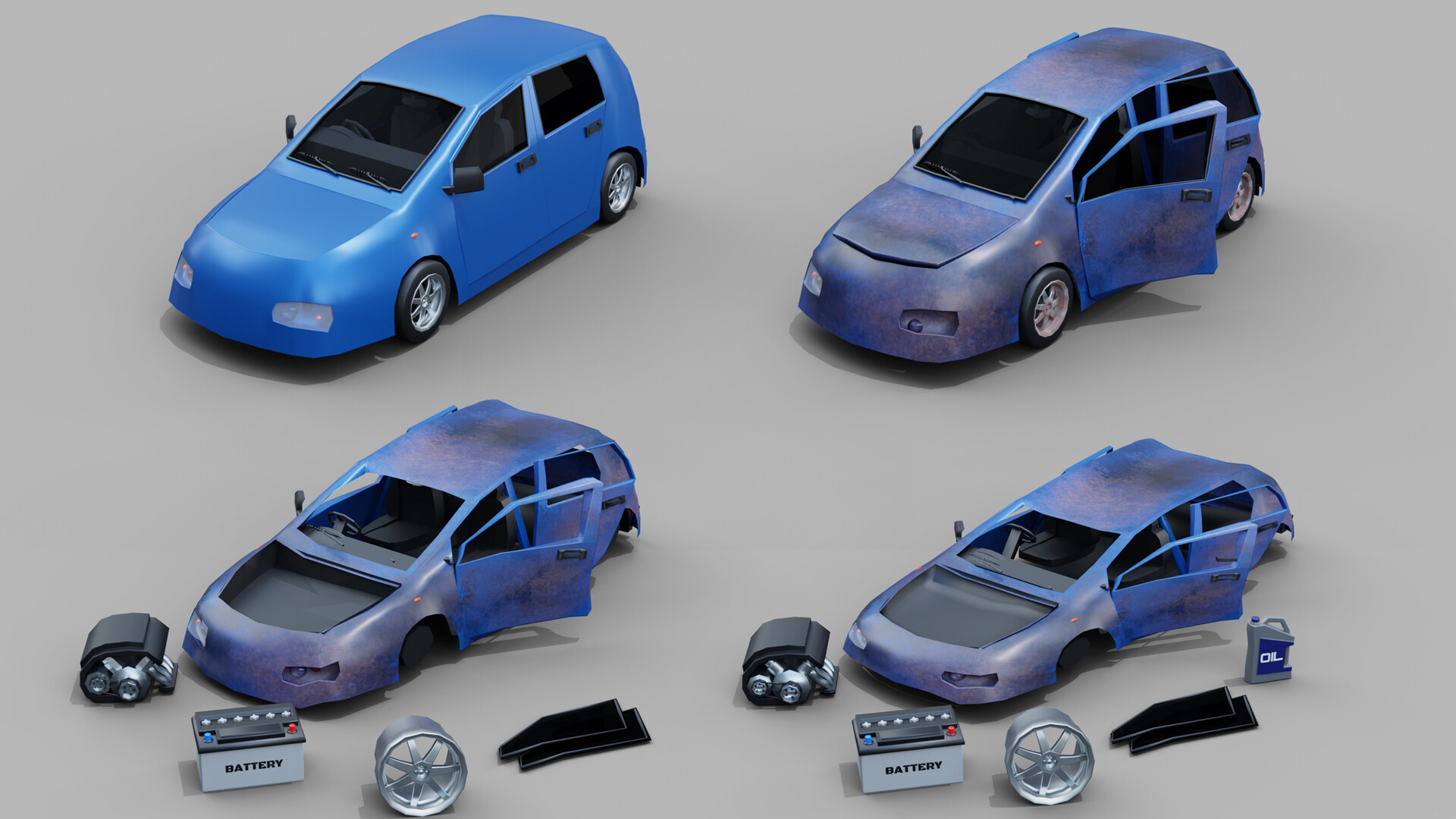 ArtStation - Damaged Low poly Car - Game Asset