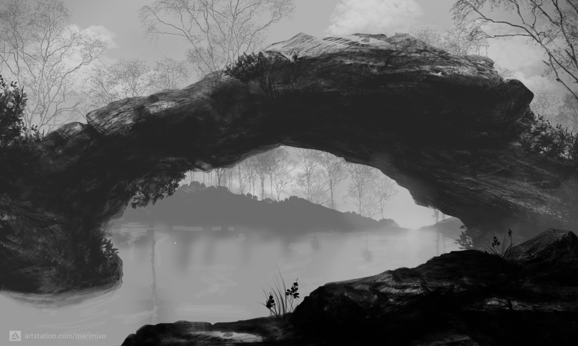 ArtStation - Stone bridge on lake - conceptart