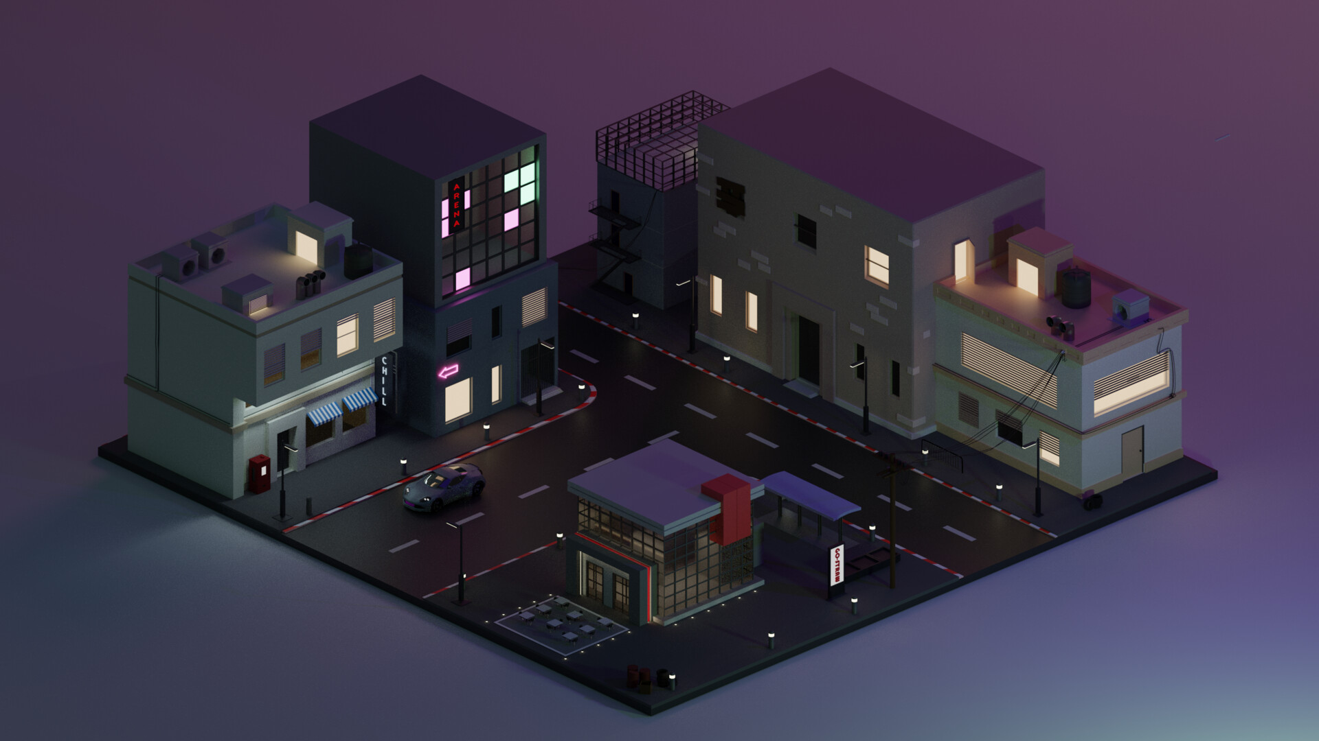 ArtStation - Cyberpunk Street Isometric
