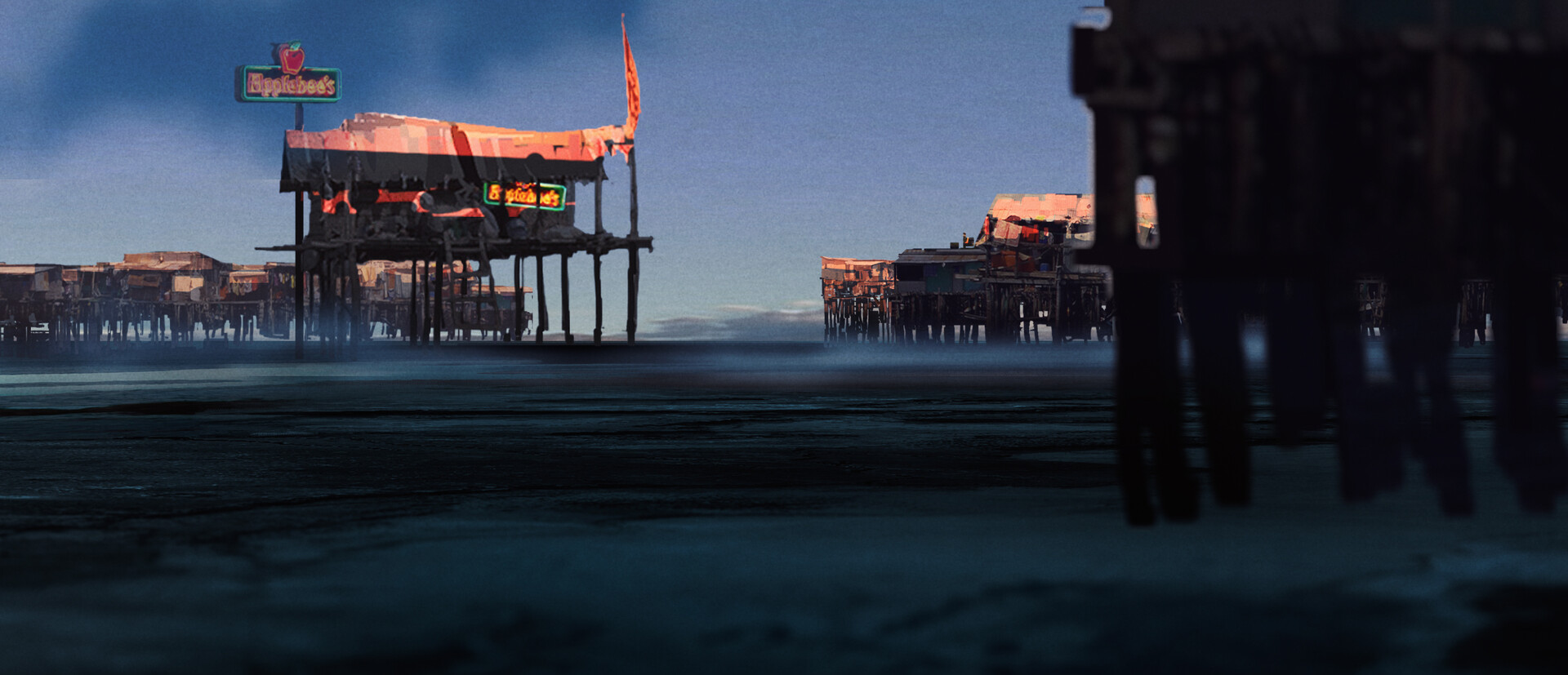 ArtStation - Stilt Town Concept Sketch