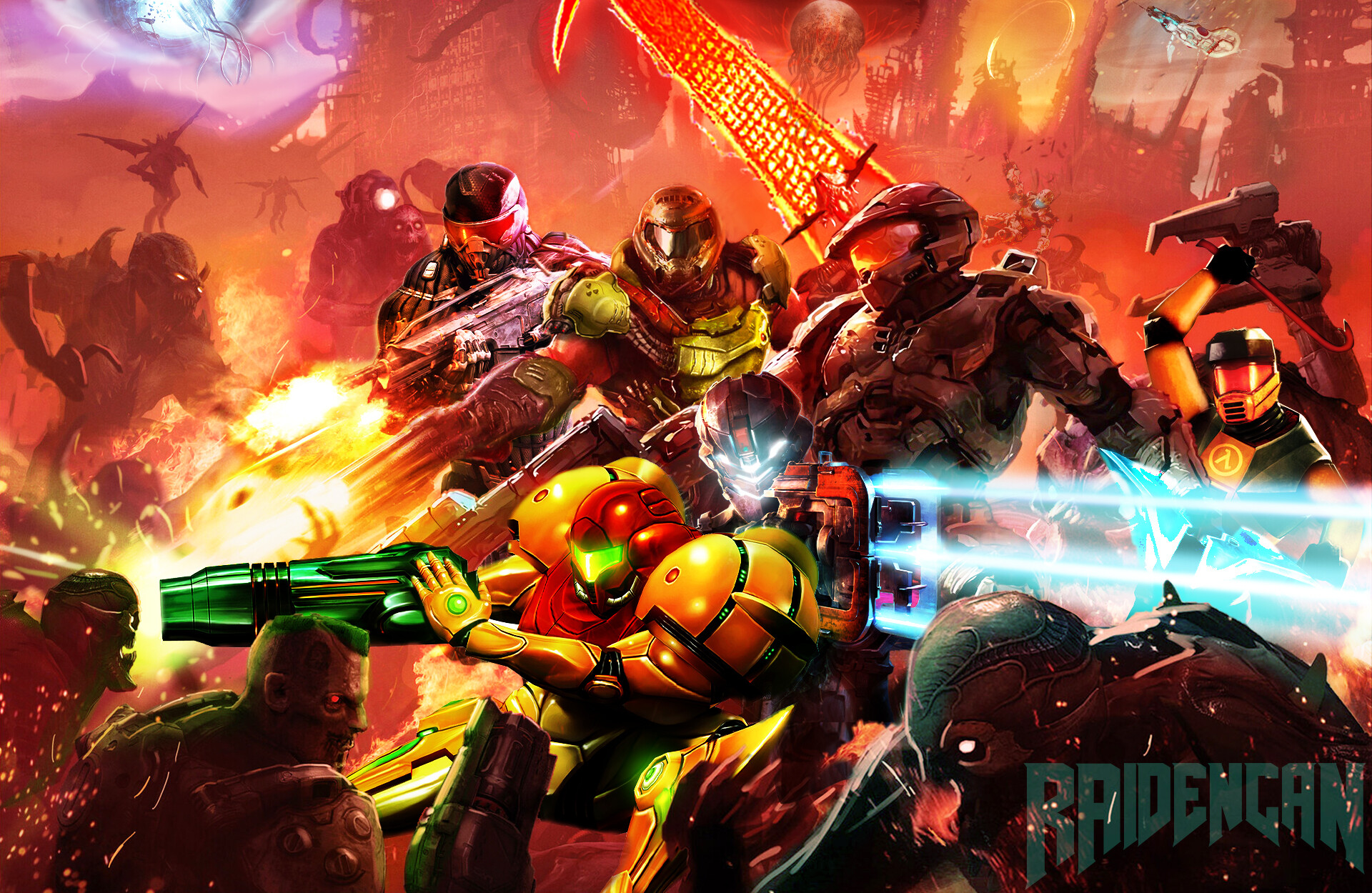 Artstation Ultimate Shooter Crossover Doom Halo Crysis Metroid Dead Space Half Life