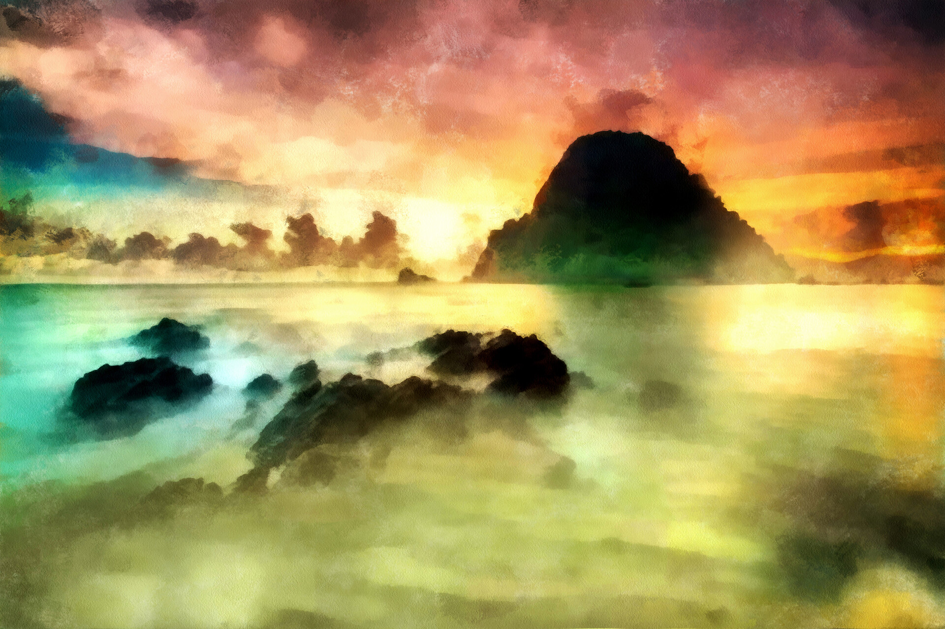 ArtStation - A misty sea in the sunrise