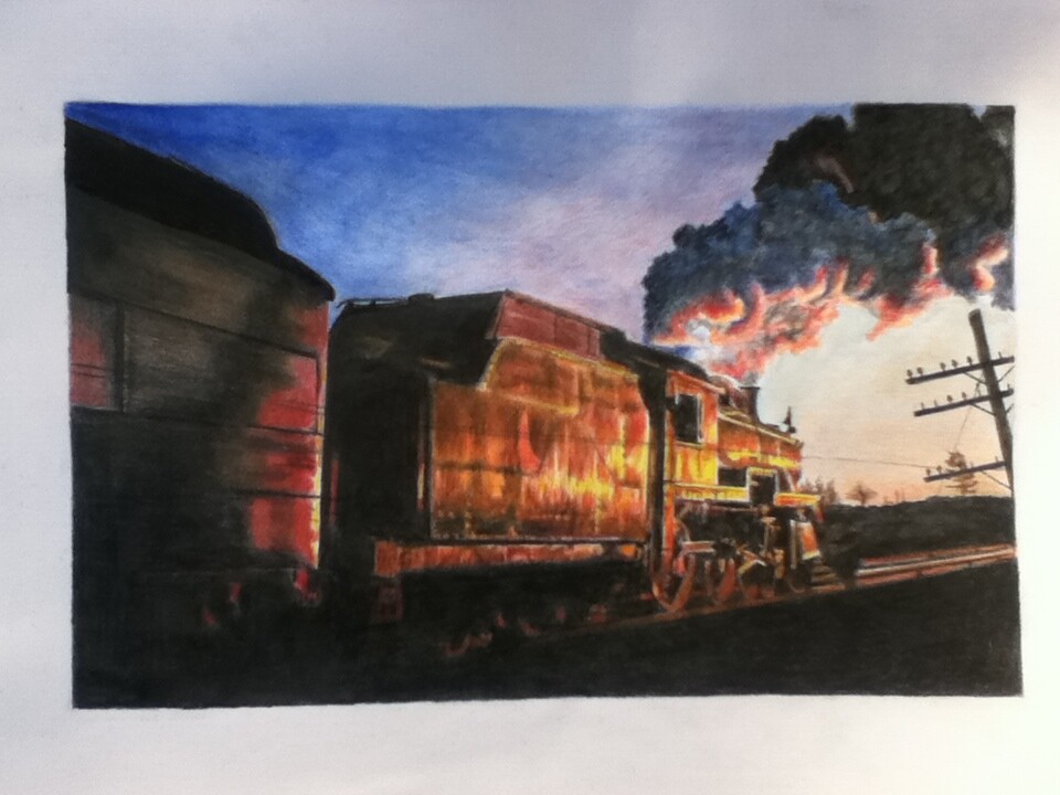 ArtStation - Pencil crayon of a steam engine