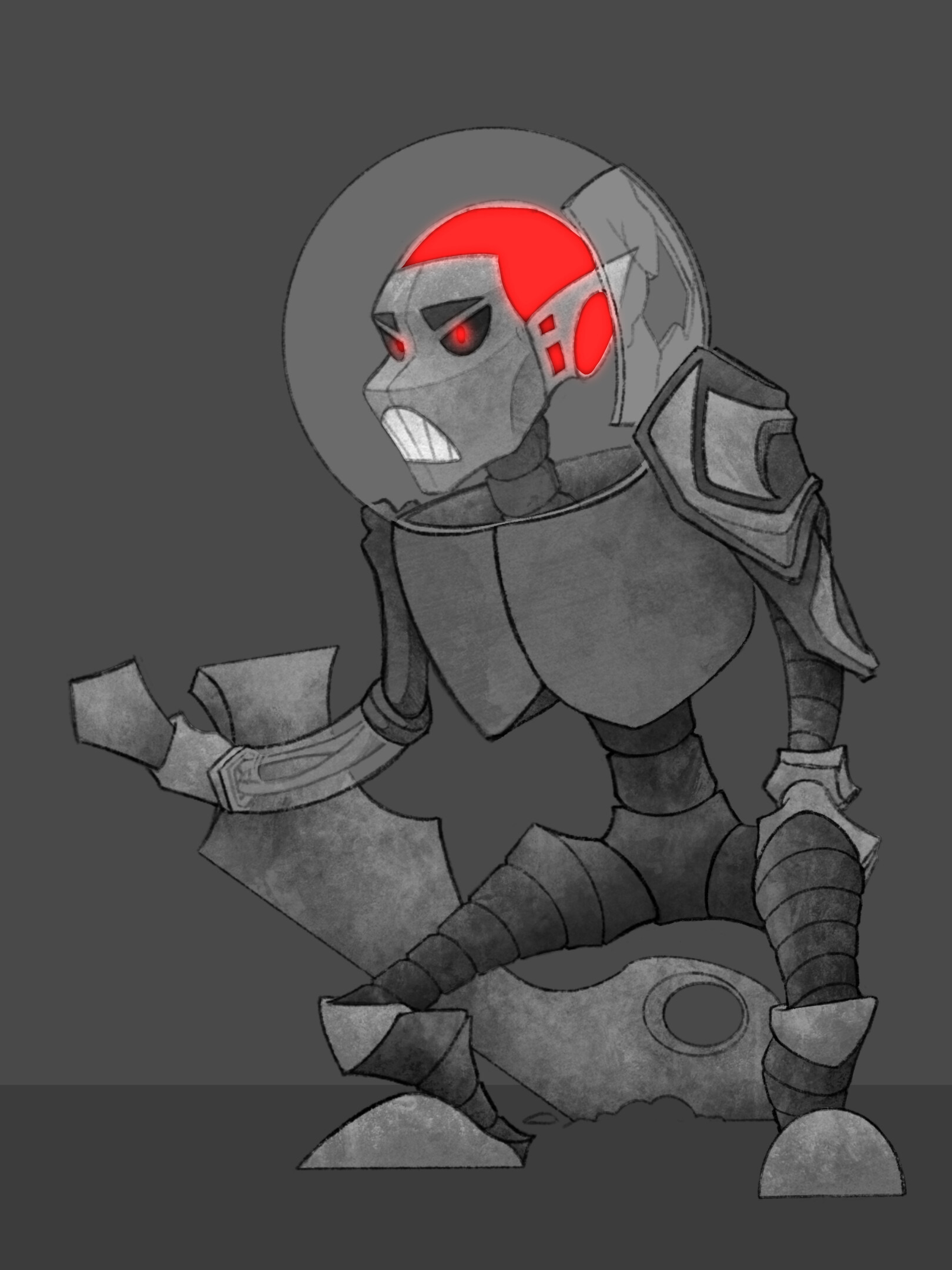 ArtStation - "RPG Class Challange" + b/w robots. Day 2: Warrior