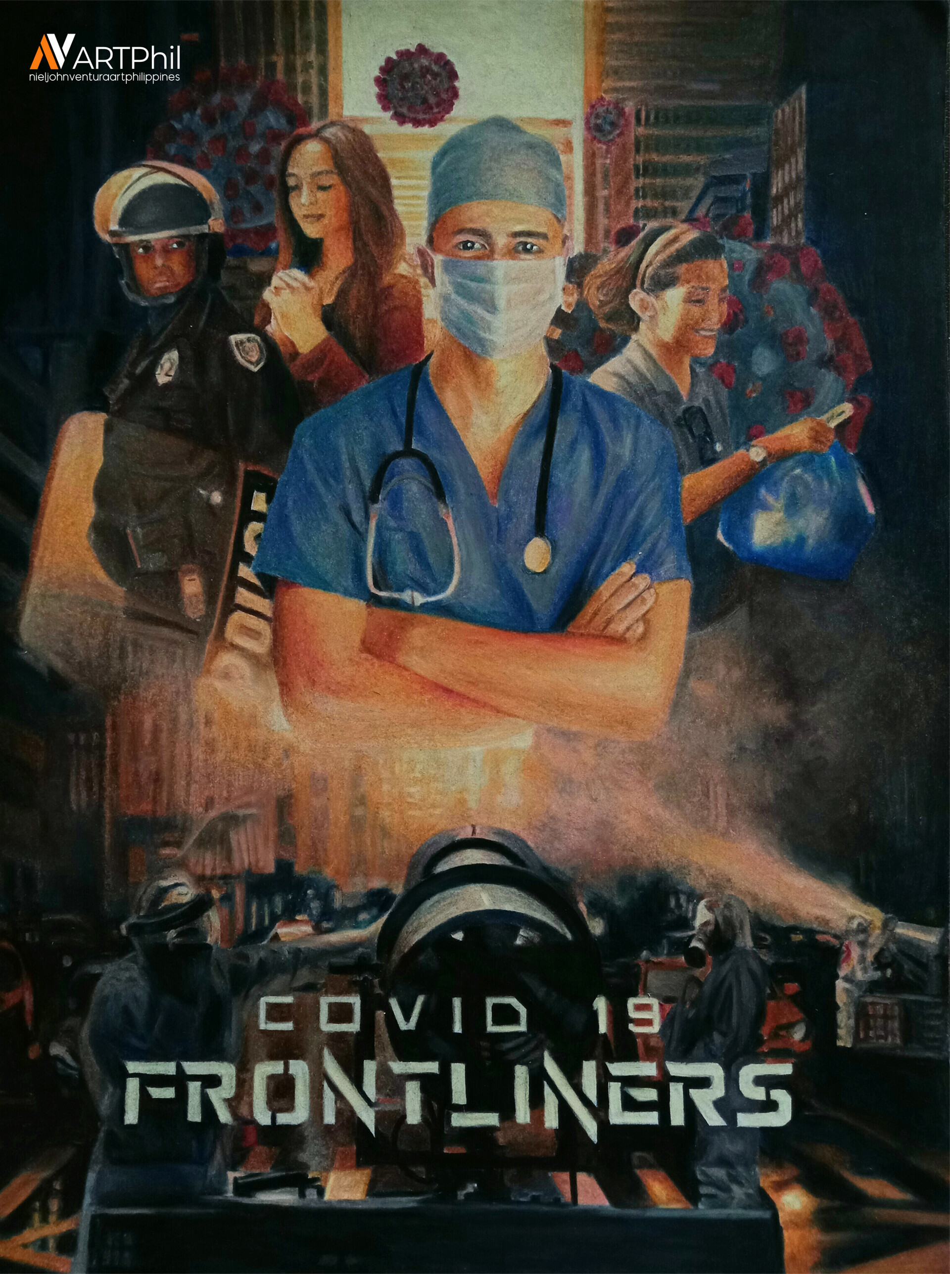 ArtStation - COVID-19 Frontliners Poster Drawing